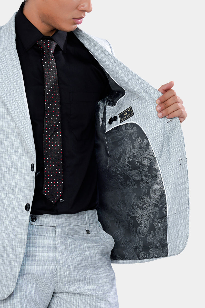 Tiara Gray Checks-Plaid Premium Wool-Blend Single Breasted Blazers for Men.