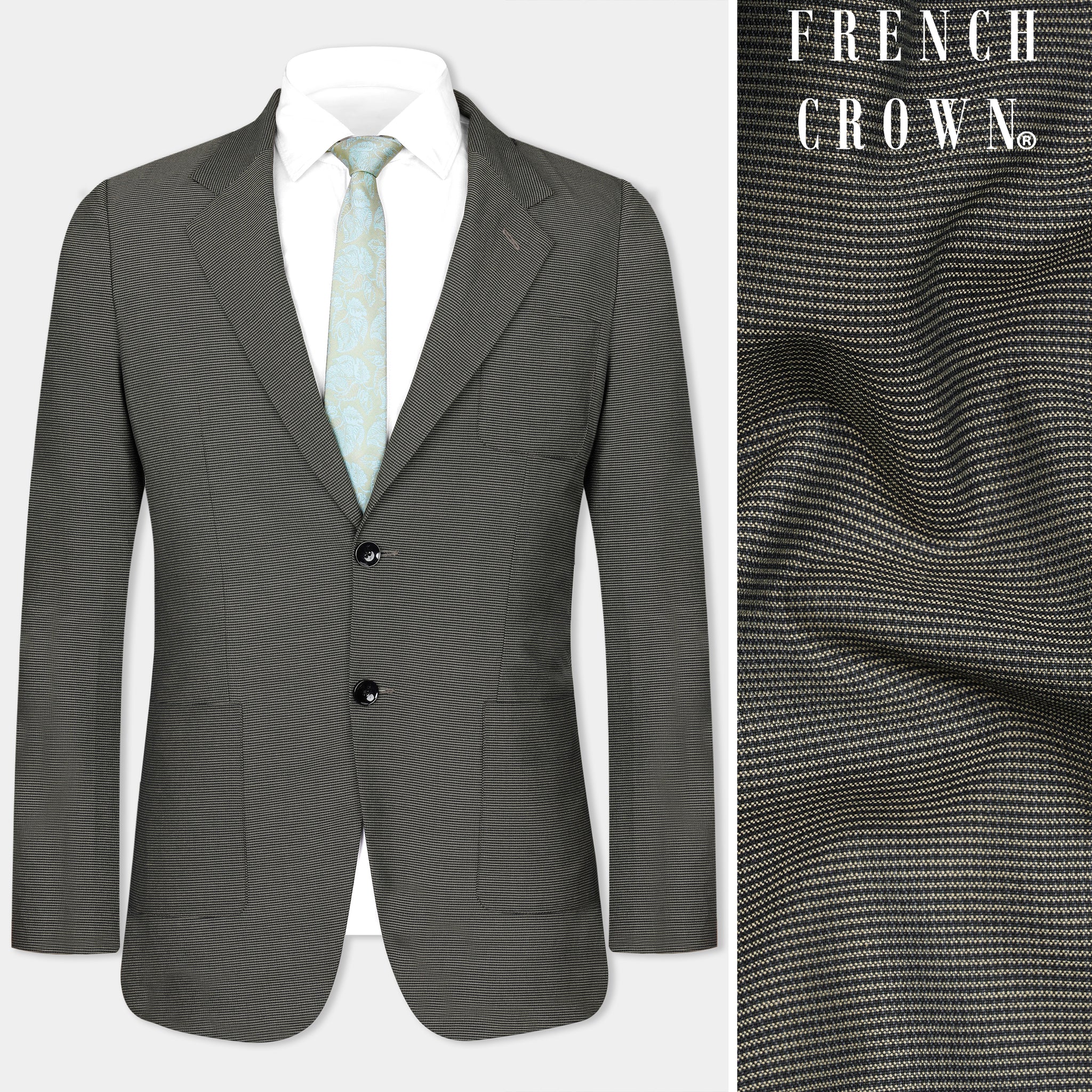 Dune Gray Textured Premium Wool-Blend Single Breasted Blazers for Men.