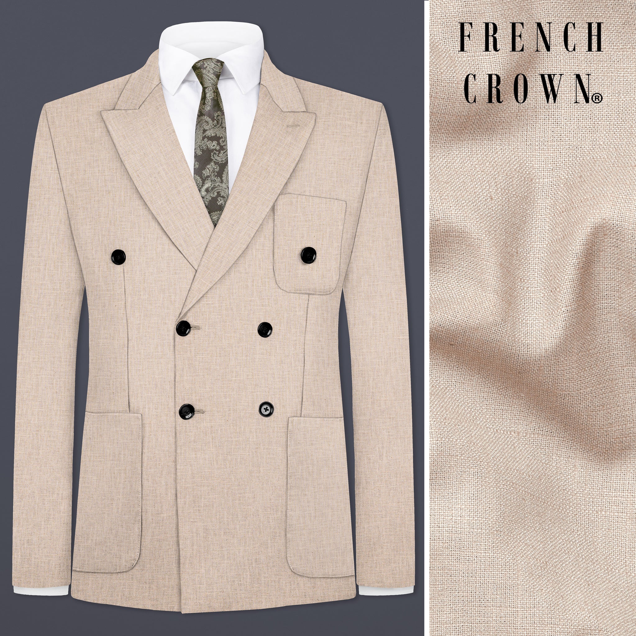 Cashmere Beige Textured Premium wool blend Double Breasted Blazer For Men.