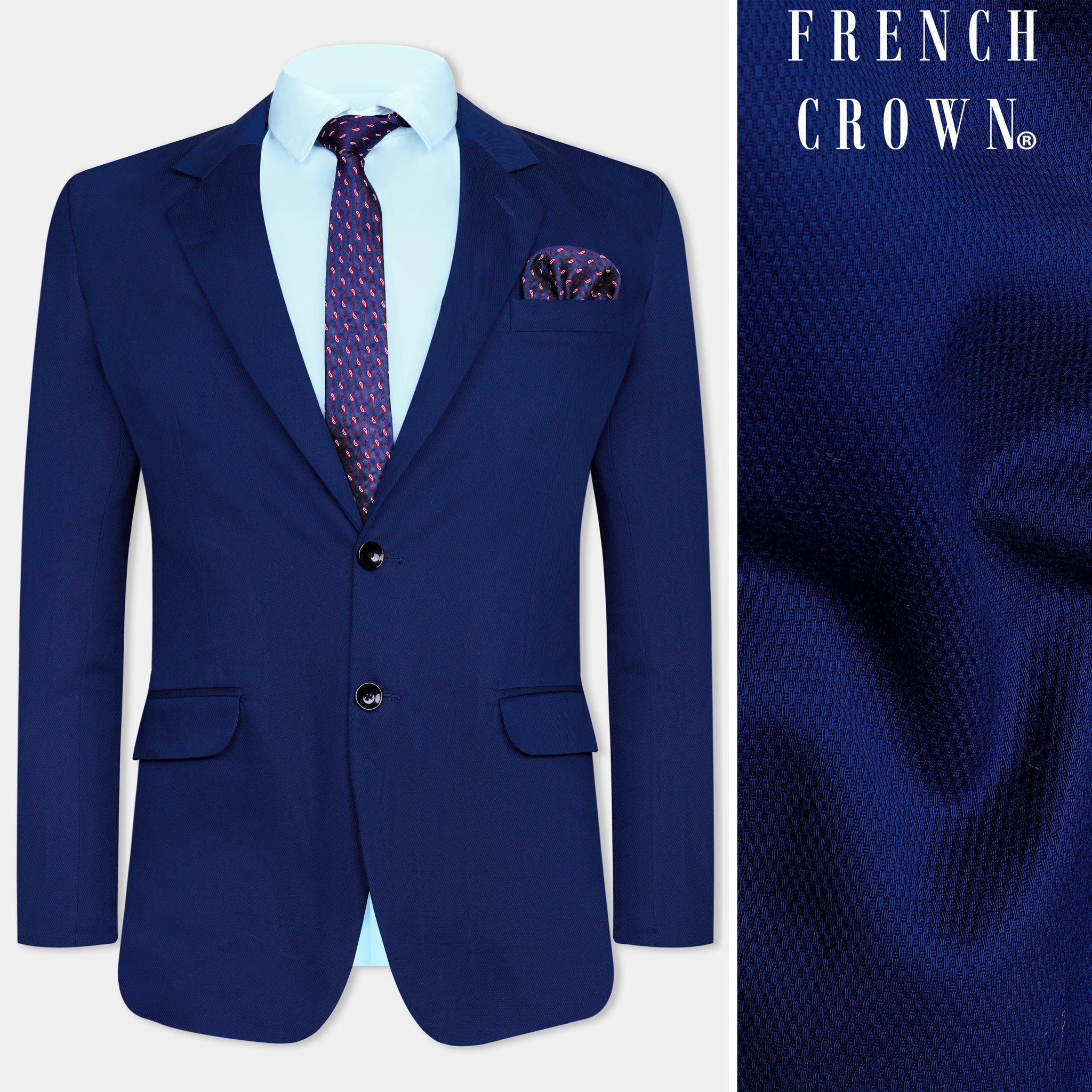 Downriver Blue Textured Premium Wool Blend Single Breasted Blazers for Men.
