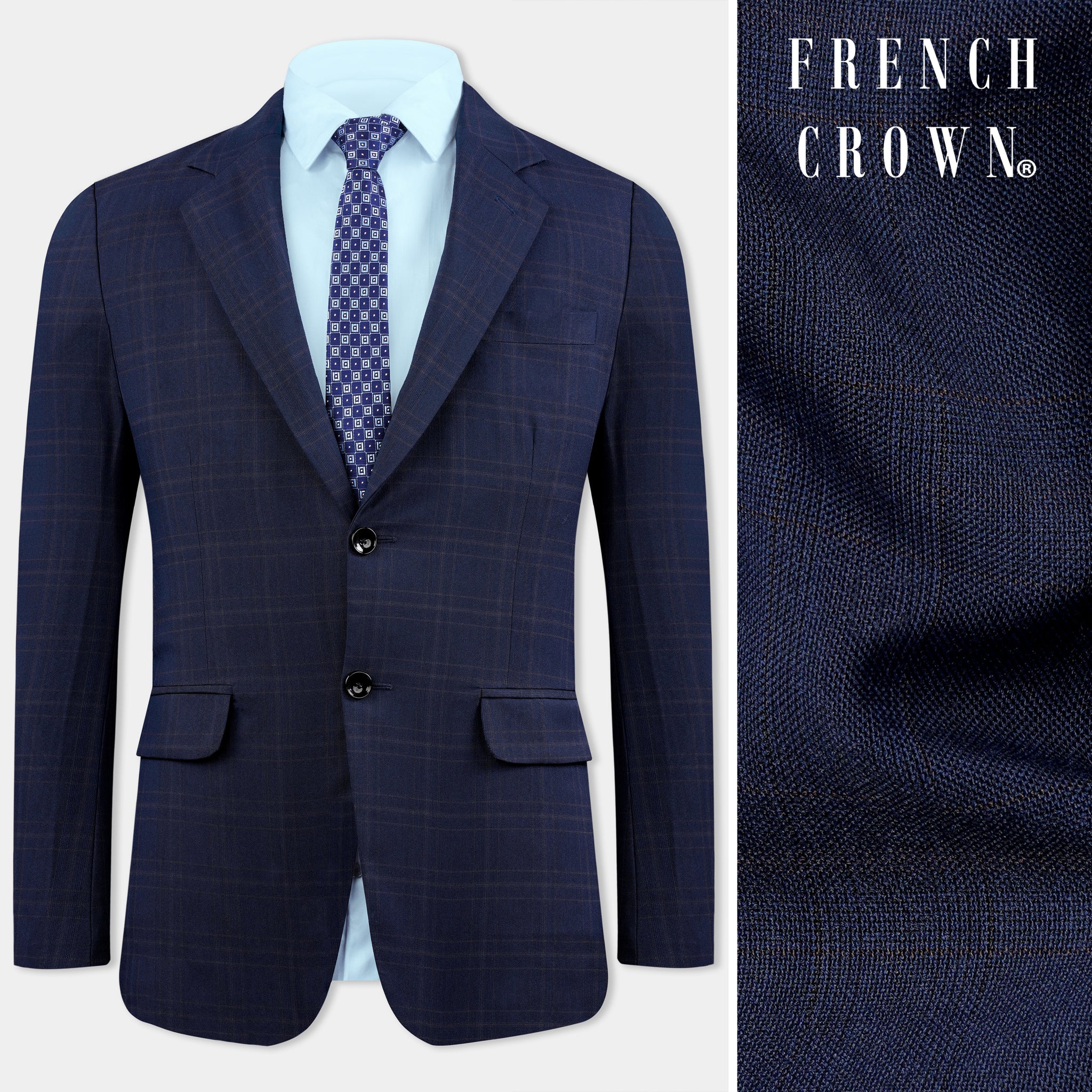 Thunder Blue Checks-Plaid Premium Wool Blend Single Breasted Blazers ...