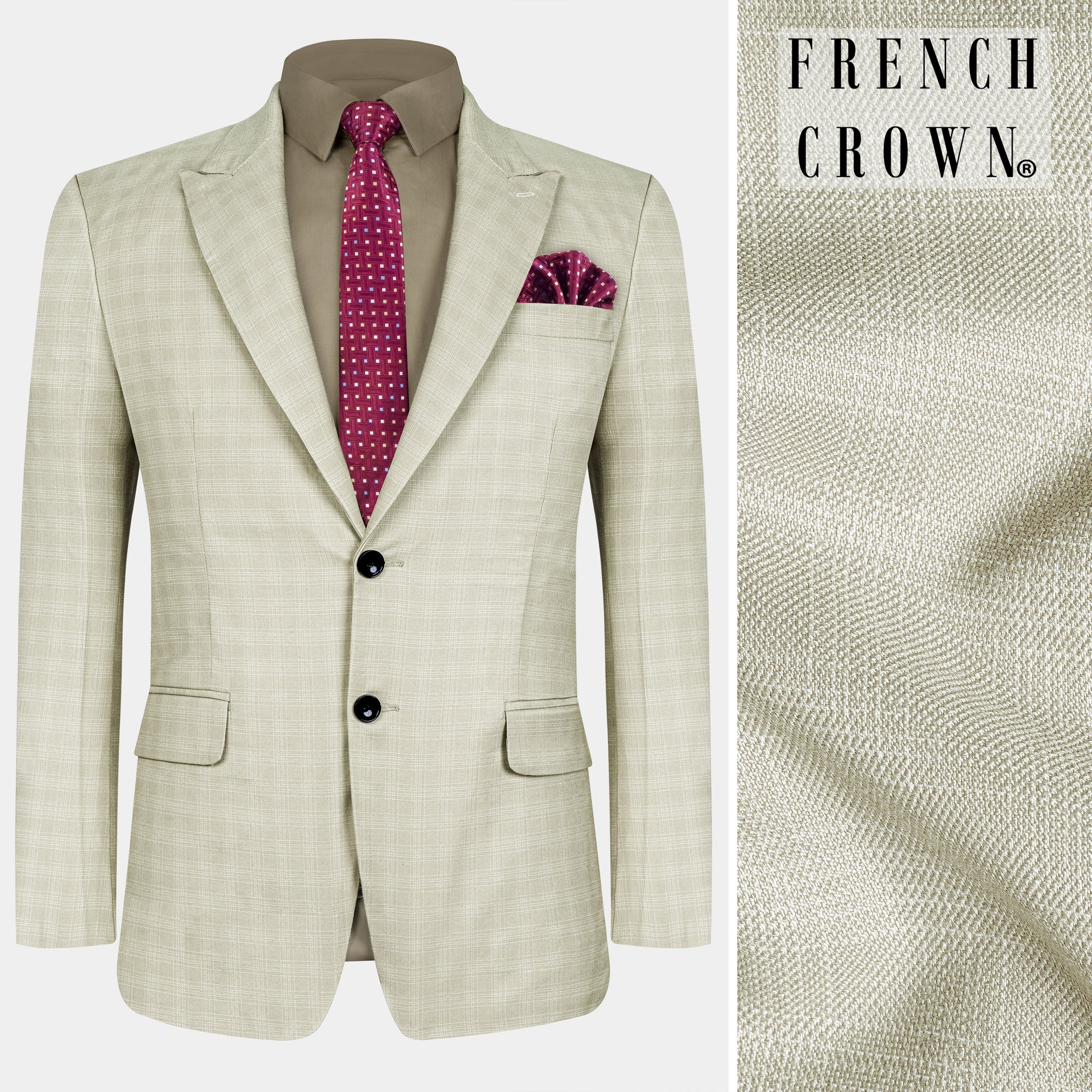 Bone Cream Textured Premium Wool Blend Single Breasted Blazers For Men.