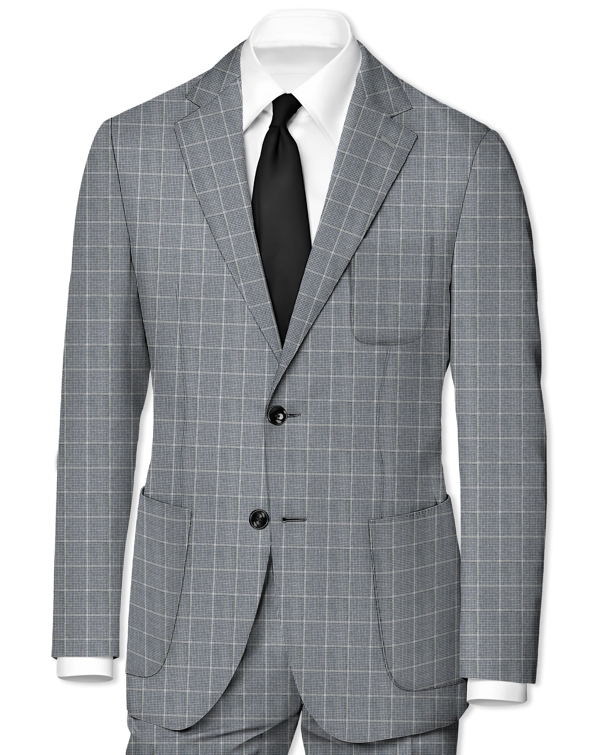 Boulder Gray Checks-Plaid Premium Wool Blend Single Breasted Blazer For ...
