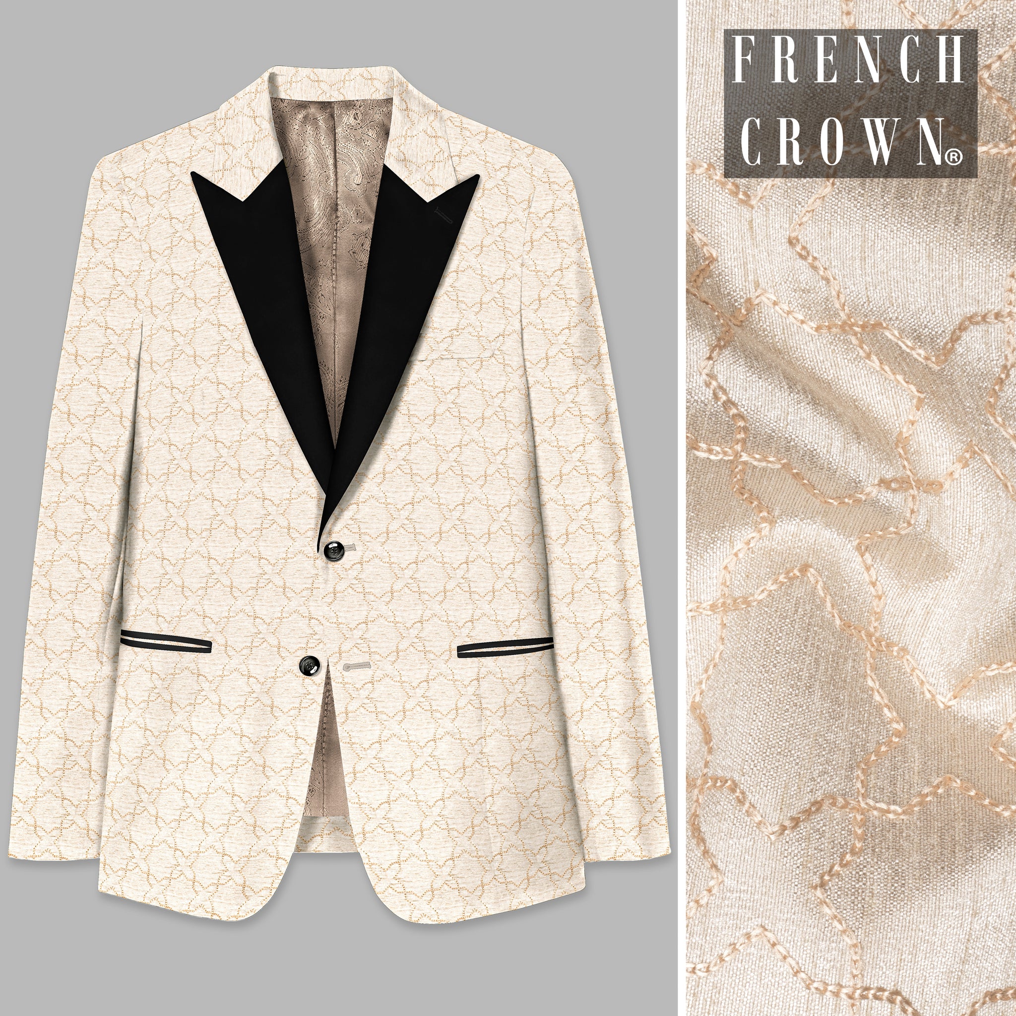 Pearl Bush Cream hexagon Designer Embroidered Textured Premium ...