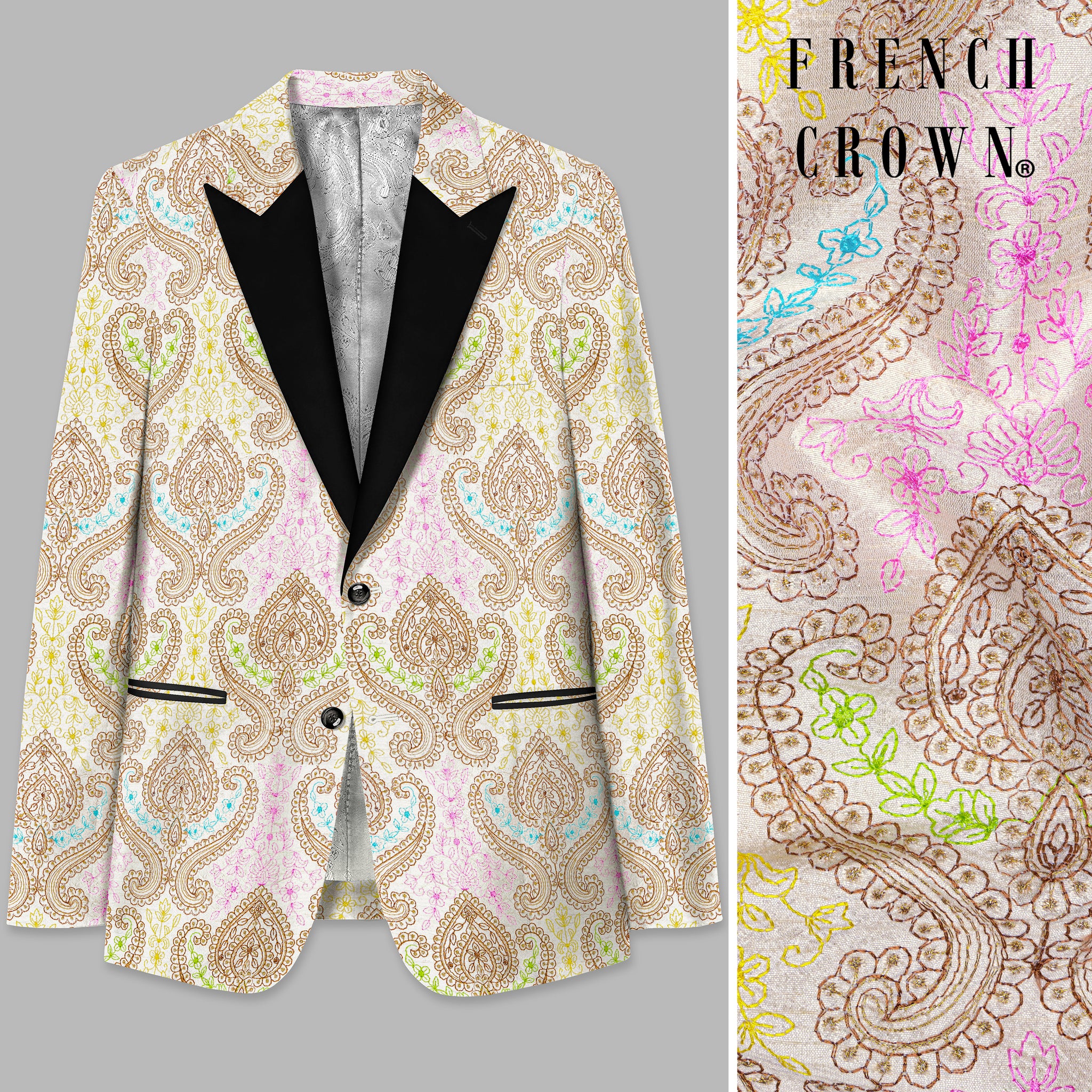 Neon Fuchsia Pink And Starship Yellow MultiColour Embroidered Textured ...