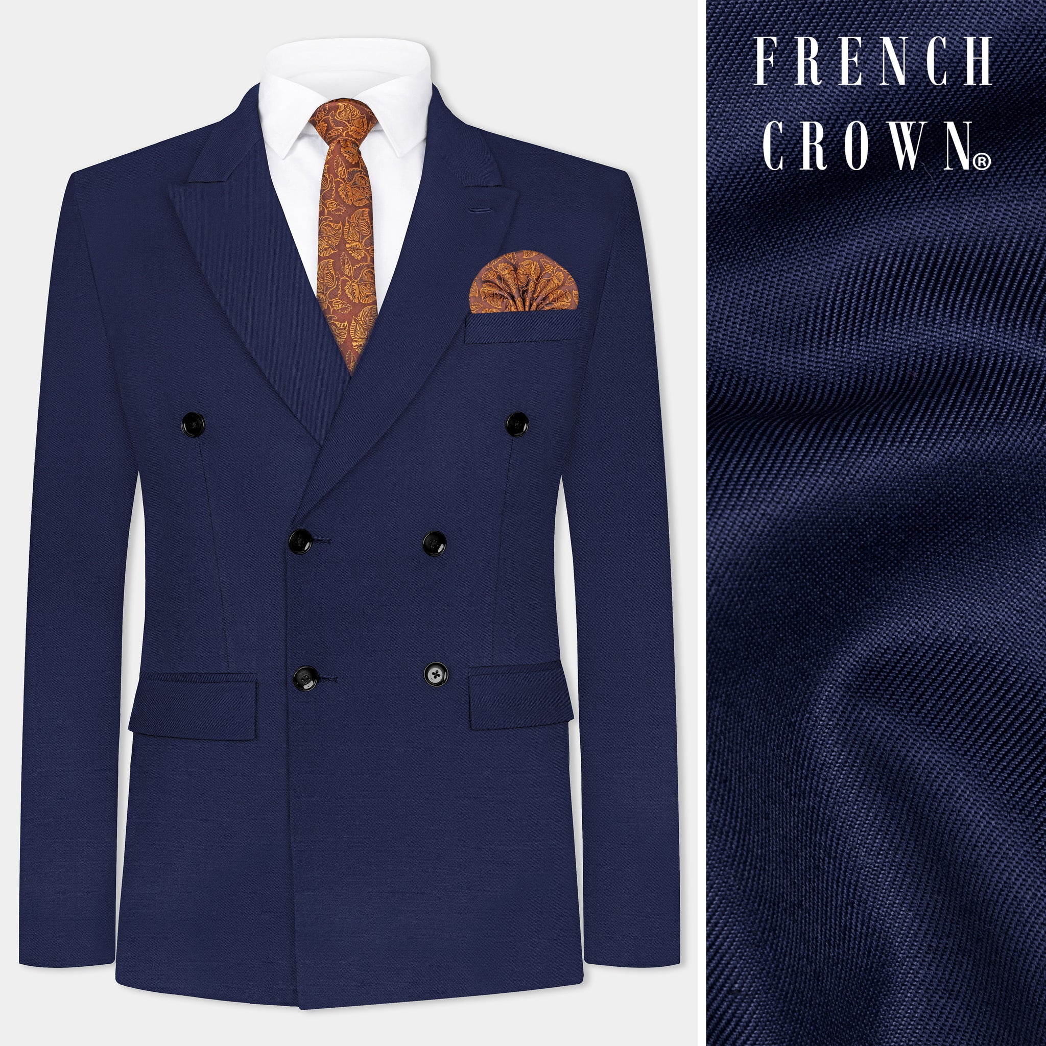 Tealish Blue Plain-Solid Premium Wool Blend Double Breasted Blazer For Men.