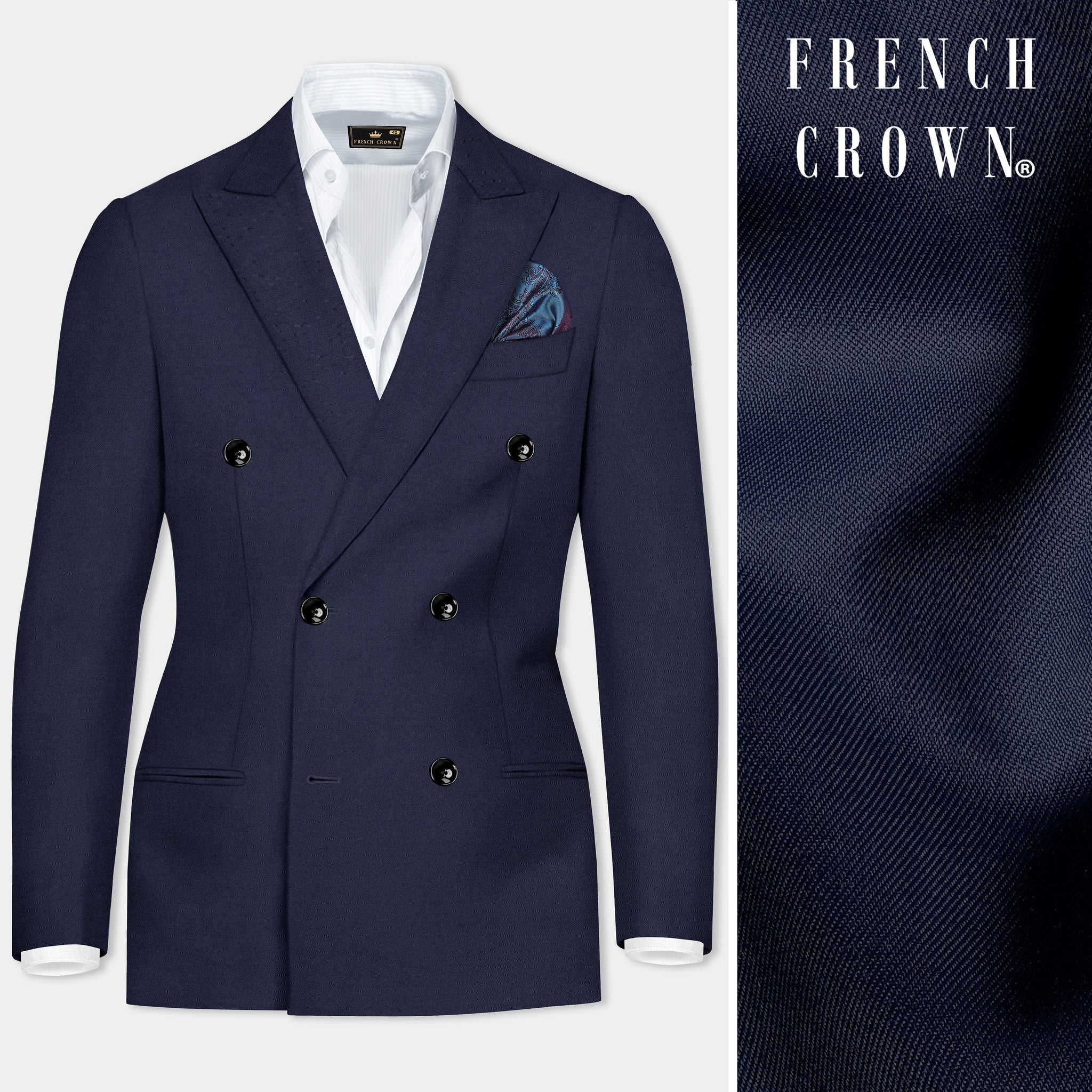 Space Cadet Blue Solid Premium Wool Blend Double Breasted Blazer For Men.