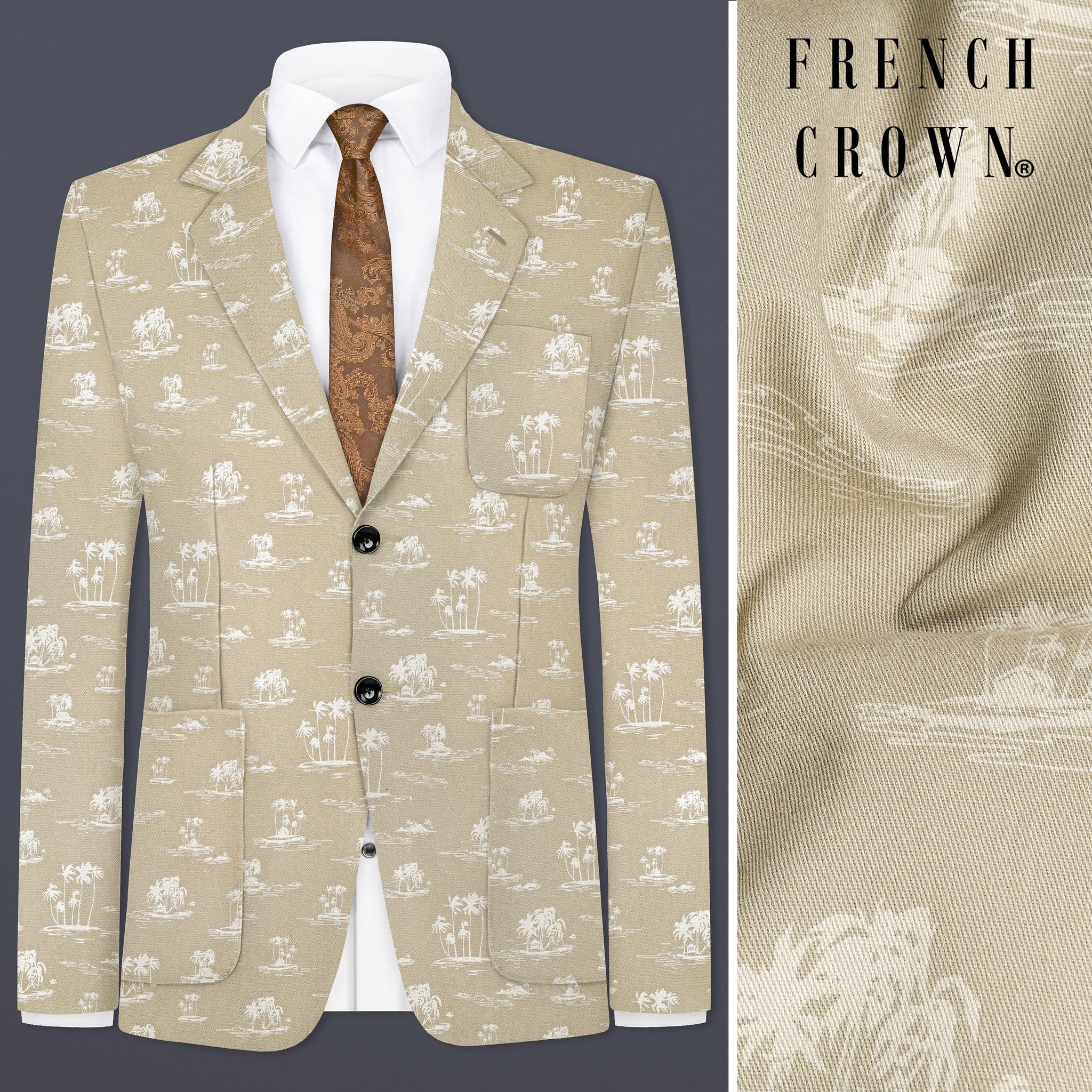 Malta Cream Coconut Tree Prints Premium Cotton Single Breasted Blazer ...