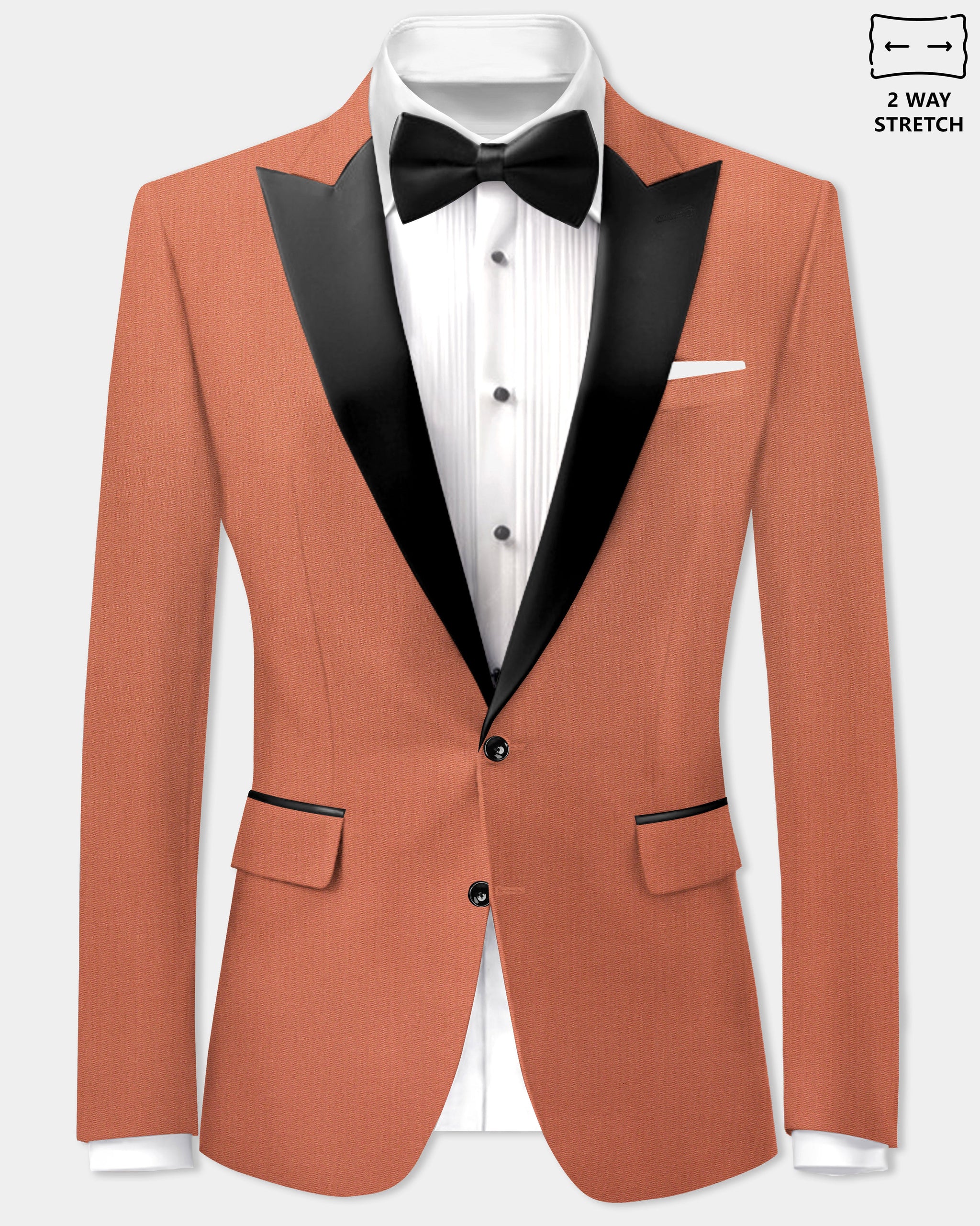 Spiced Sunset-Salmon Orange Solid Premium Wool Rich Tuxedo-Blazer for Men.