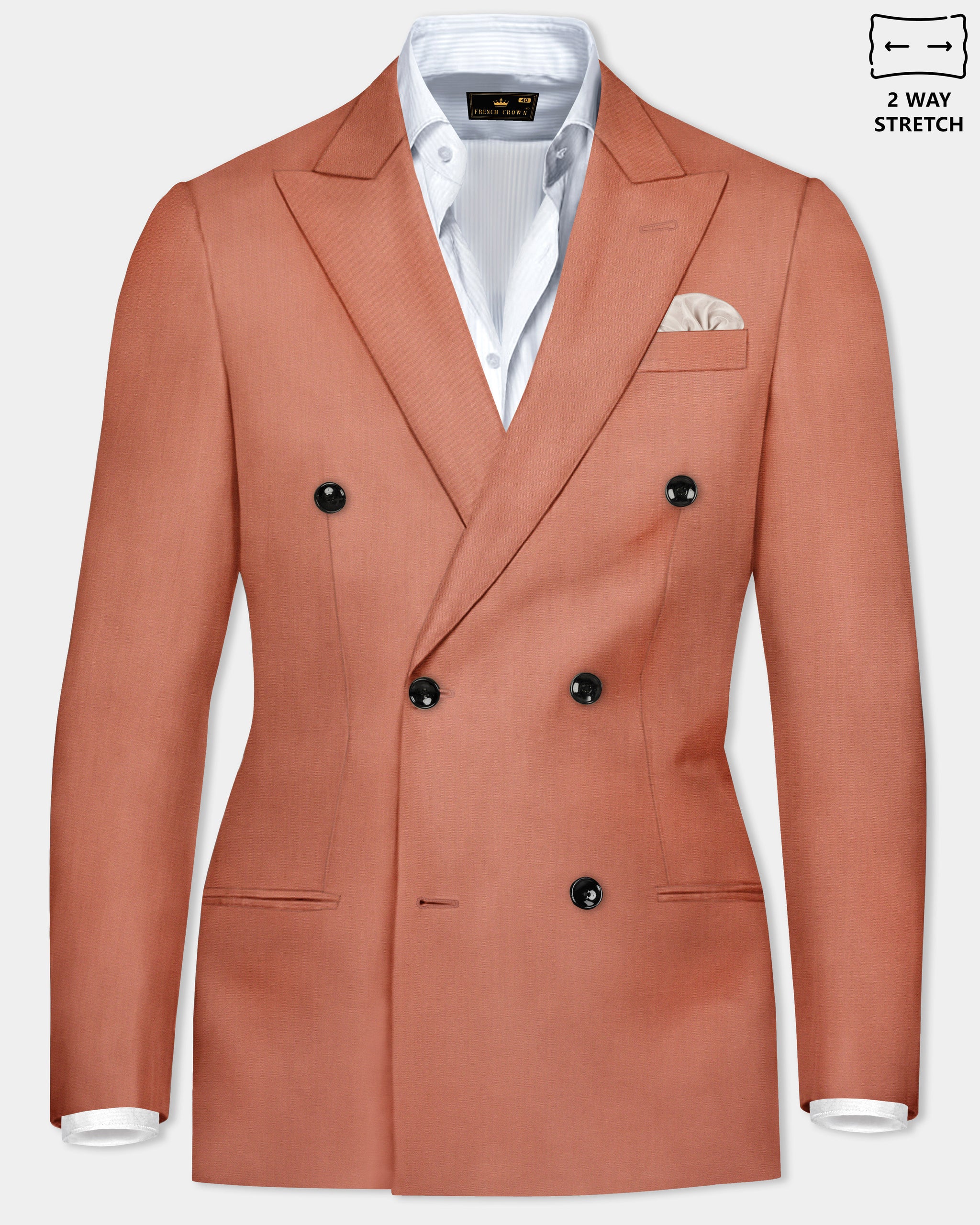 Spiced Sunset-Salmon Orange Solid Premium Wool Rich Double Breasted ...