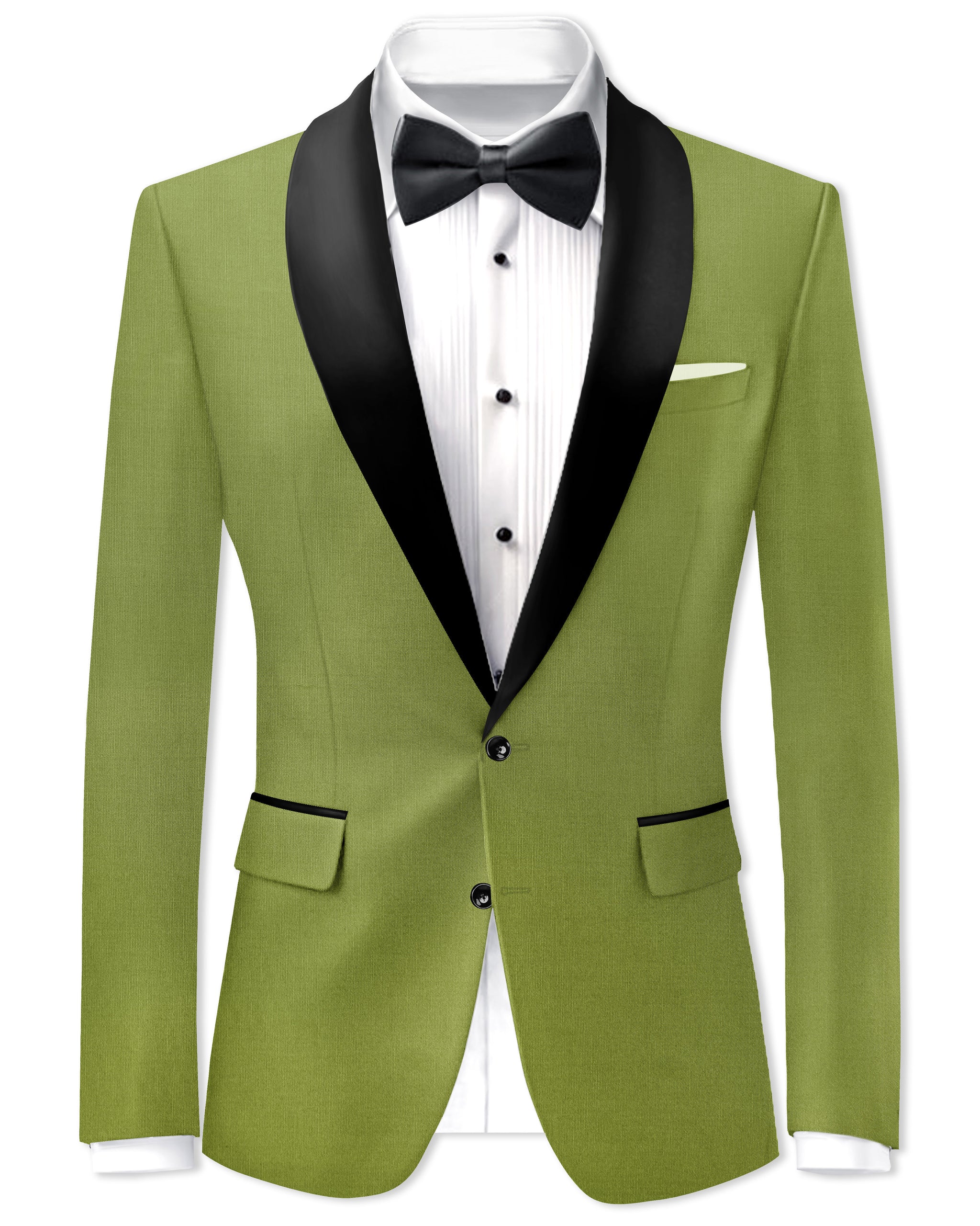Pistachio-Wasabi Green Solid Premium Wool Rich Tuxedo-Blazer for Men.