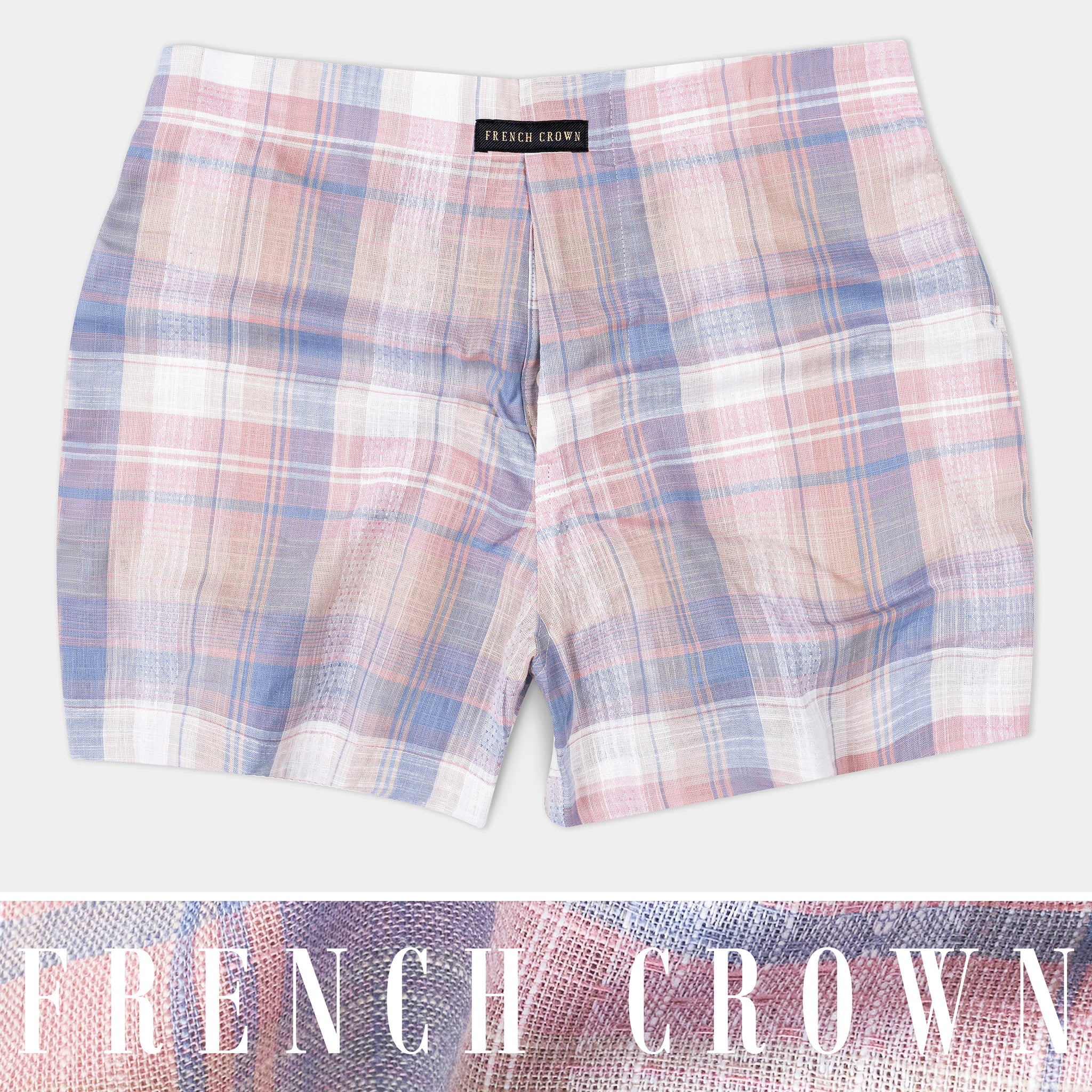 Blossom Pink And Periwinkle Blue Checks-Plaid Premium Cotton Boxers For Man