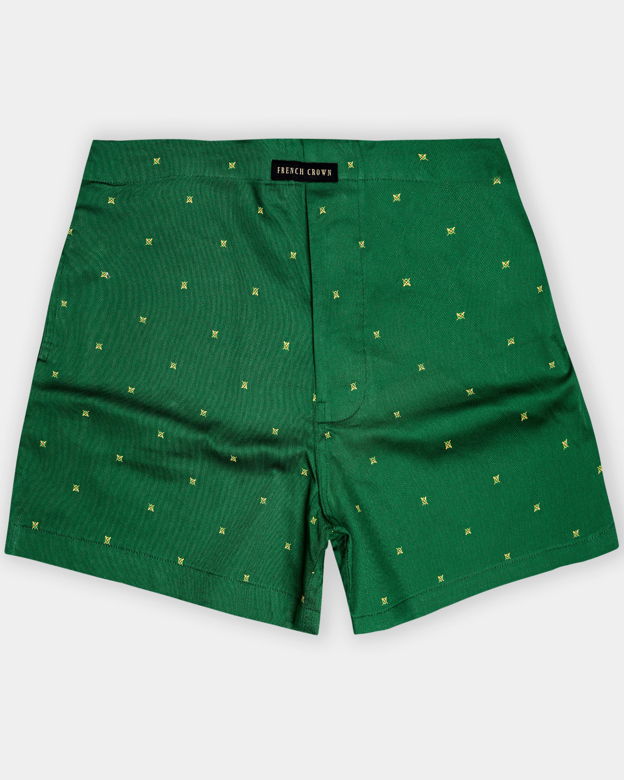 Medium Forest Green with Yellow Cross Printed Dobby Cotton Boxer For Man