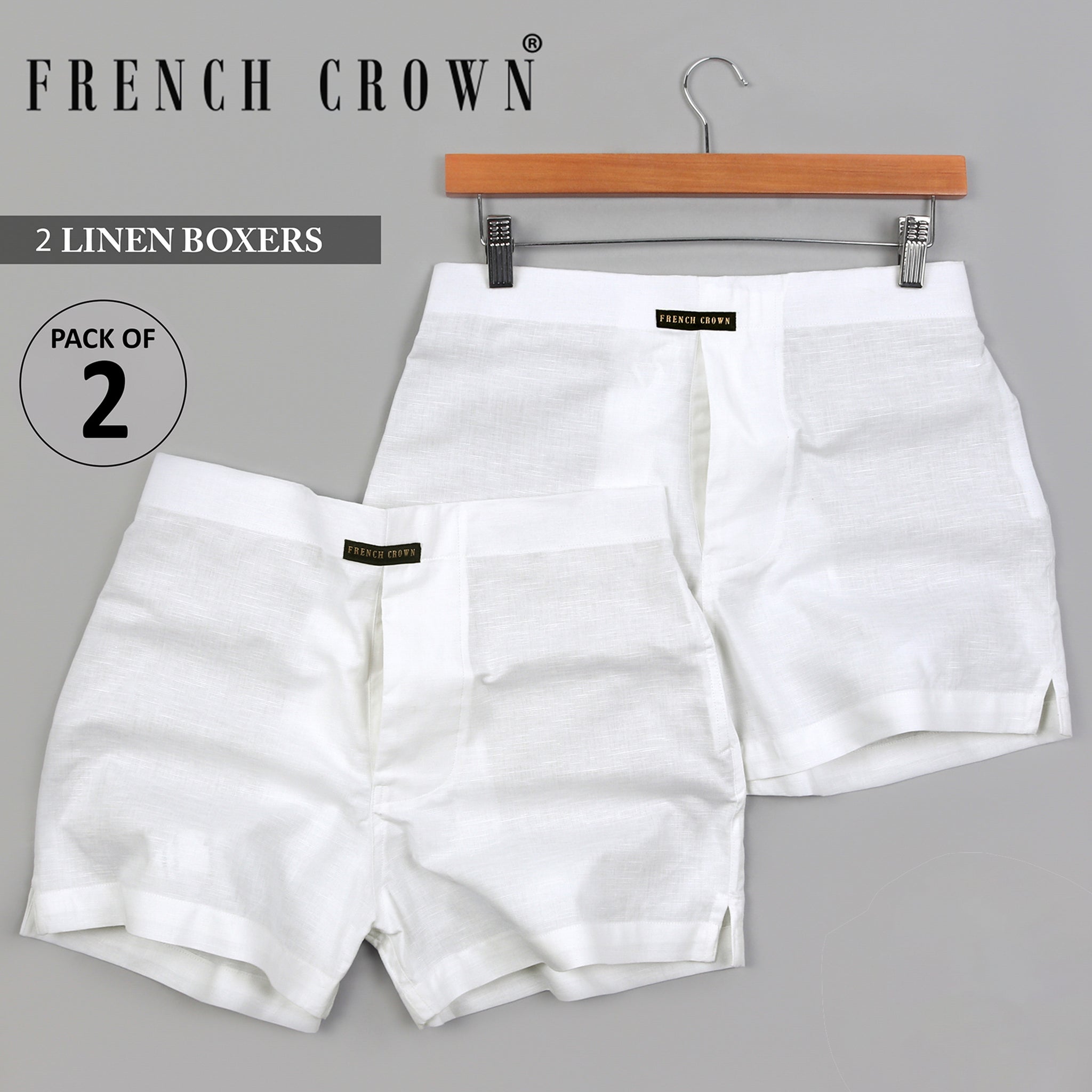 Two White Plain Solid Premium Linen Boxers For Men