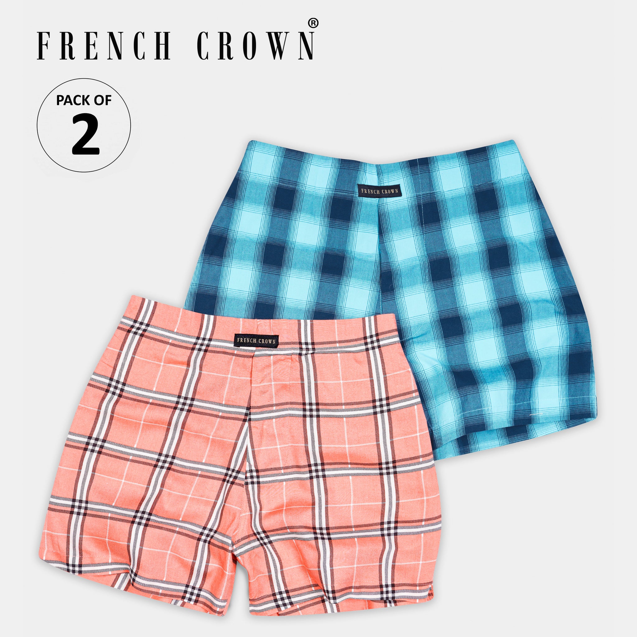 Bizzard Blue With Nile Blue Checks-Plaid Premium Cotton And Bud Peach ...