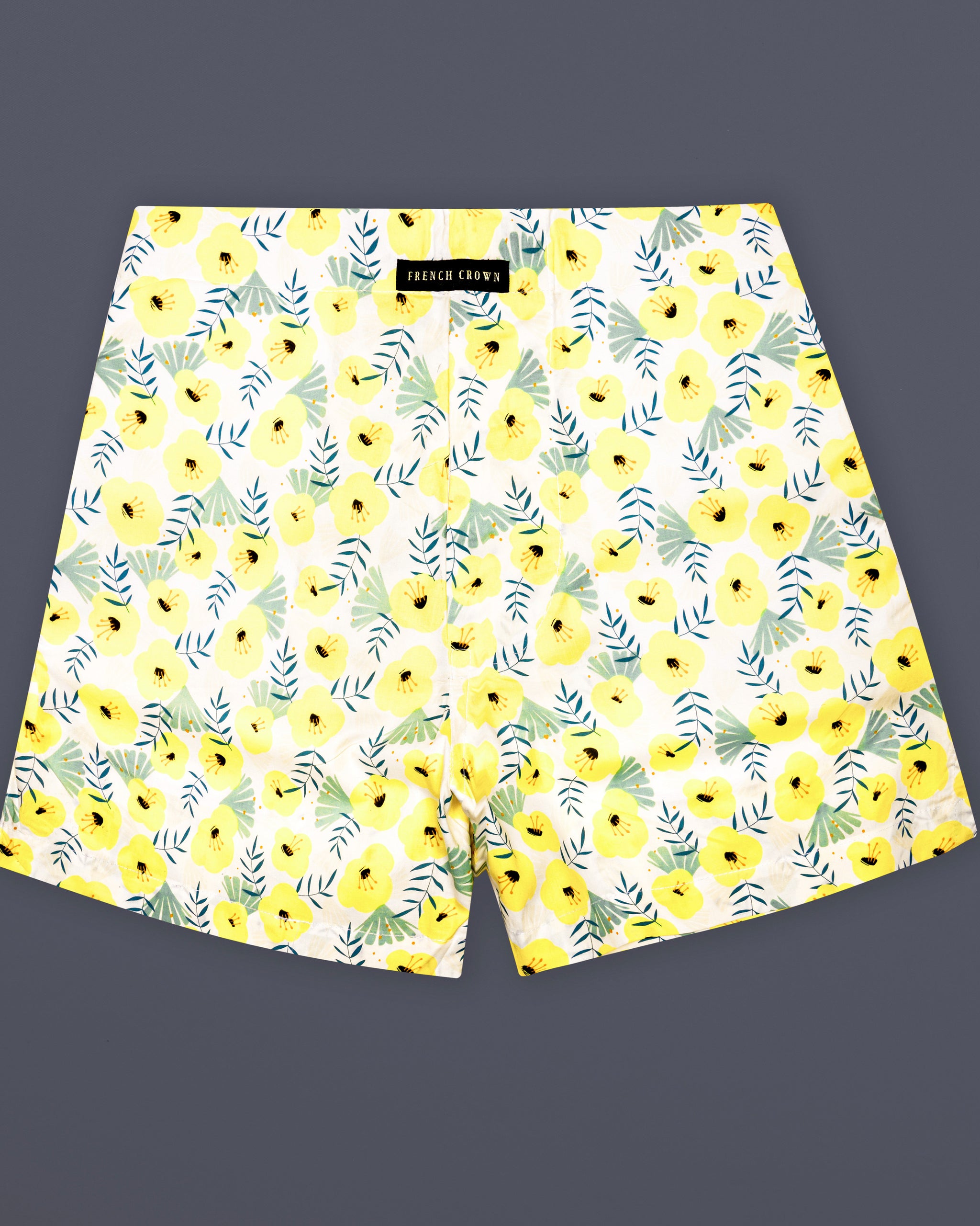 Bright White And Manilla Yellow Prints Premium Linen Boxers For Man