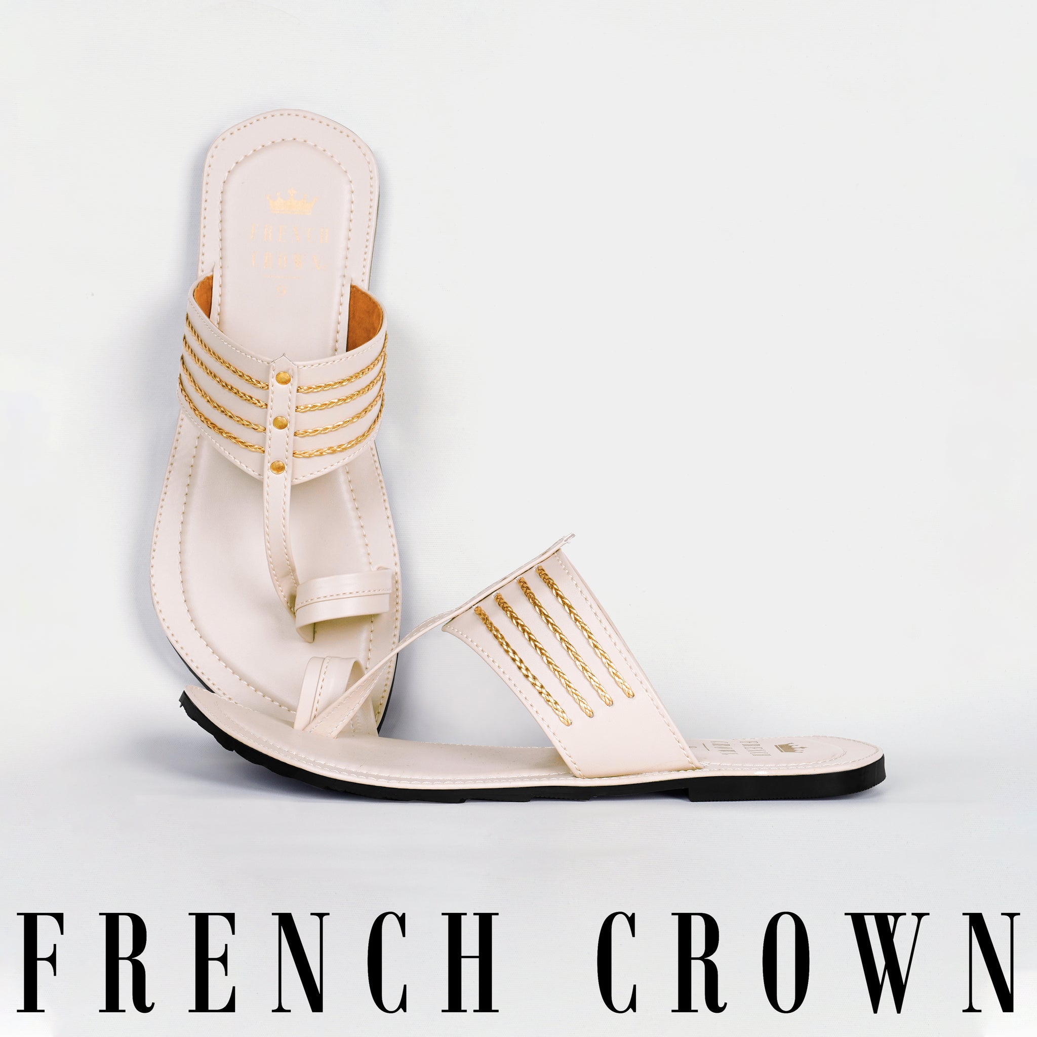 Cream with Golden Premium Vegan Leather Slider for Men