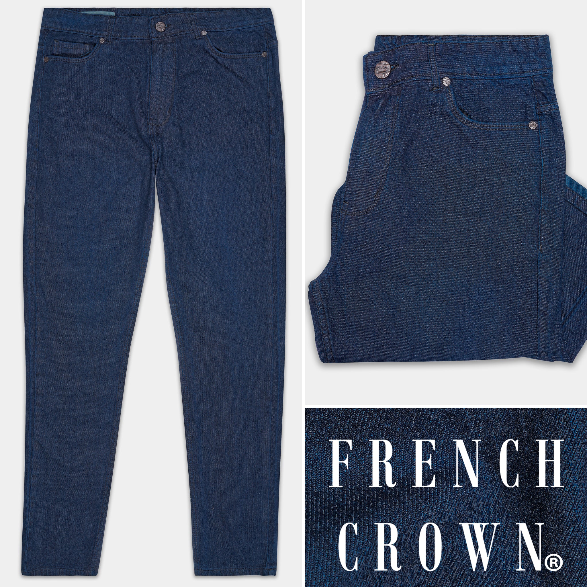 Gunmetal Blue Slim-Tapered Fit Mid-Rise Clean Look Denim Jeans