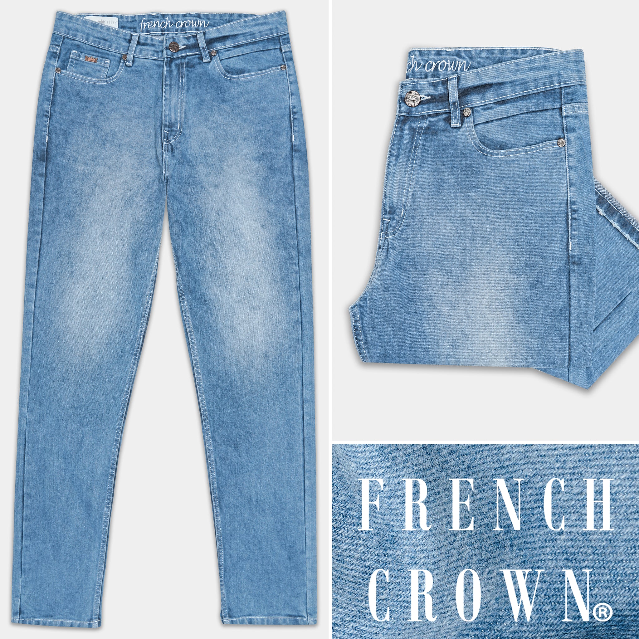 Moonstone Blue Slim-Tapered Fit Mid-Rise Clean Look Denim Jeans