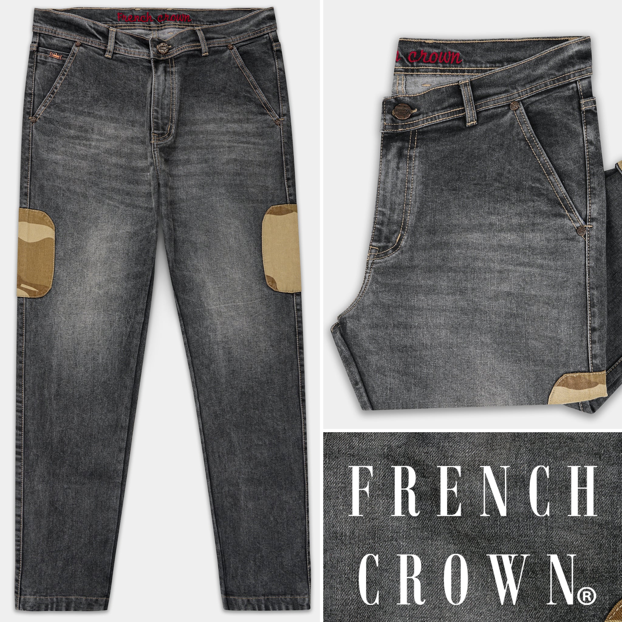 Gravel Gray with Designer Regular Fit Mid-Rise Clean Look Denim Jeans