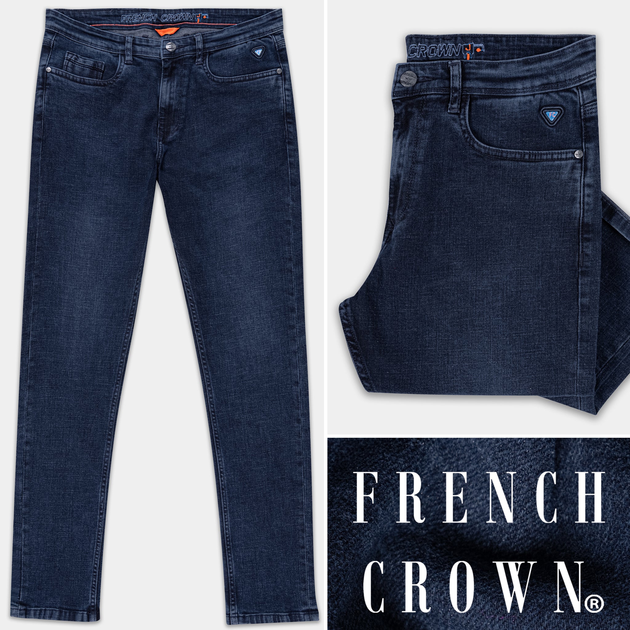 Ebony Blue Stone Wash Slim Fit Mid-Rise Clean Look Denim Jeans