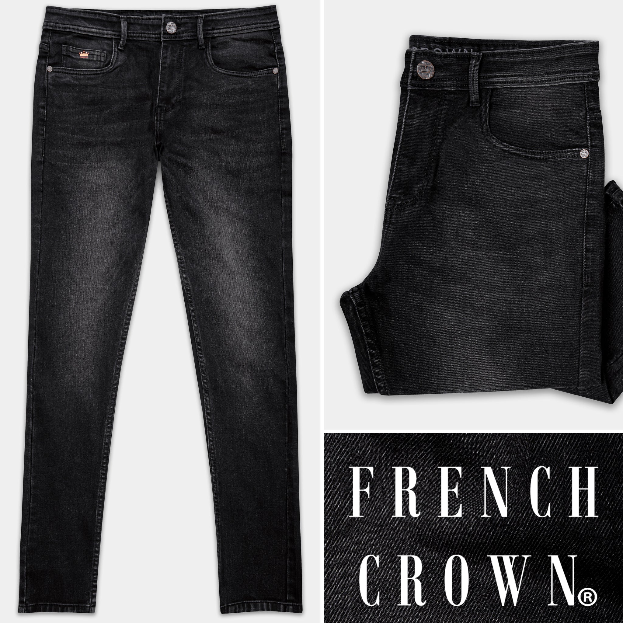 Shark Gray Whiskering Slim Fit Mid-Rise Clean Look Denim Jeans