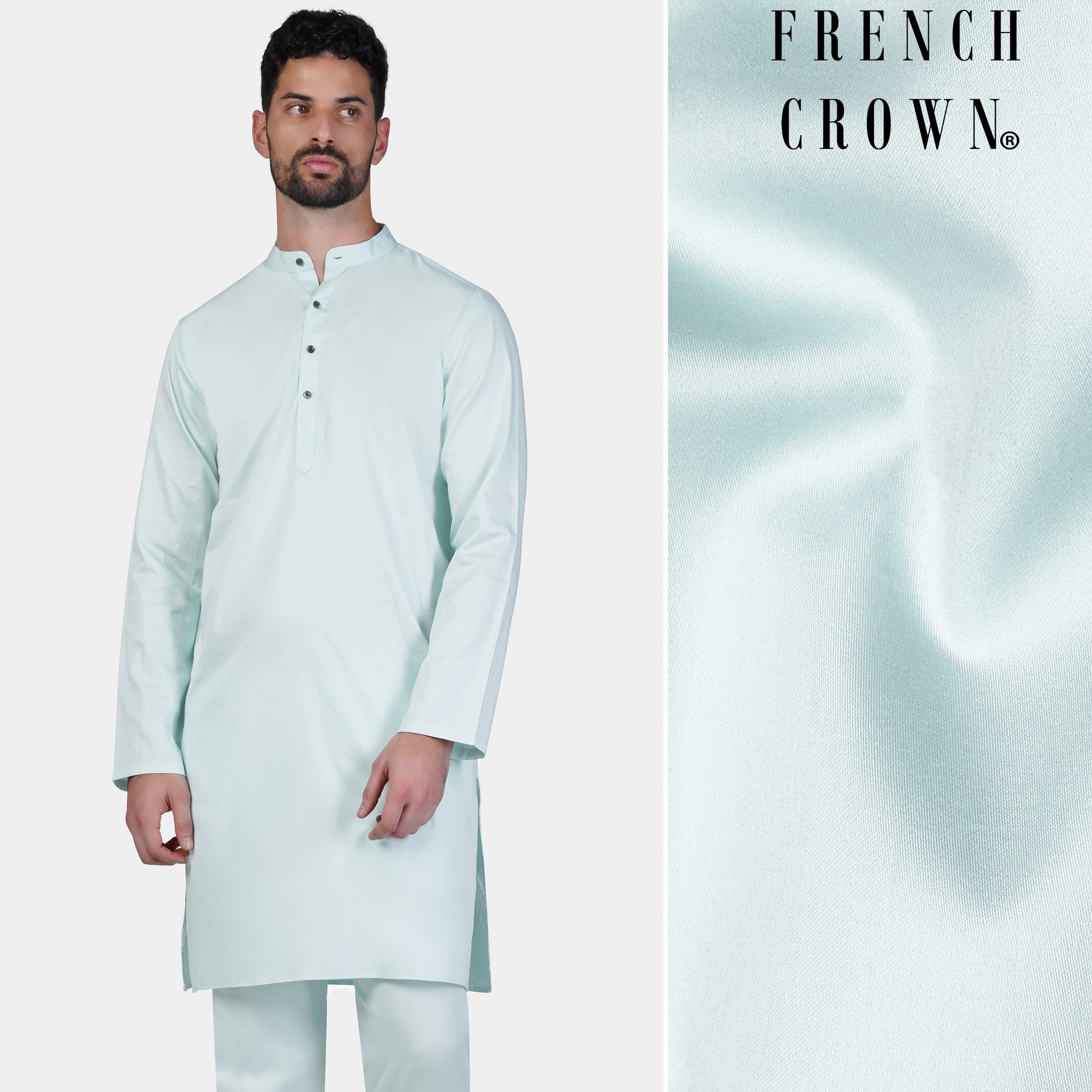 Timberwolf Blue Plain-Solid Premium Cotton Designer Kurta For Men