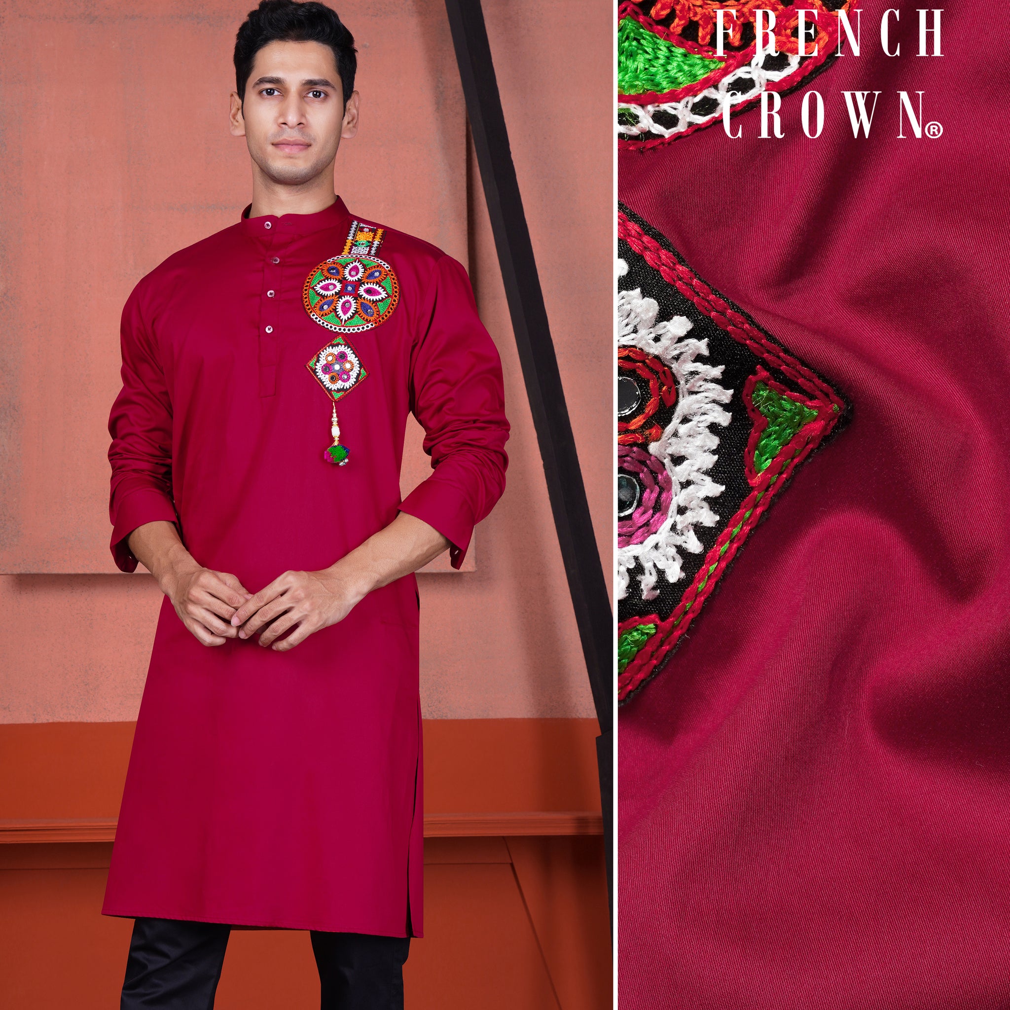 Vivid Auburn Red Multicolour Kutch Work Plain-Solid Premium Cotton ...
