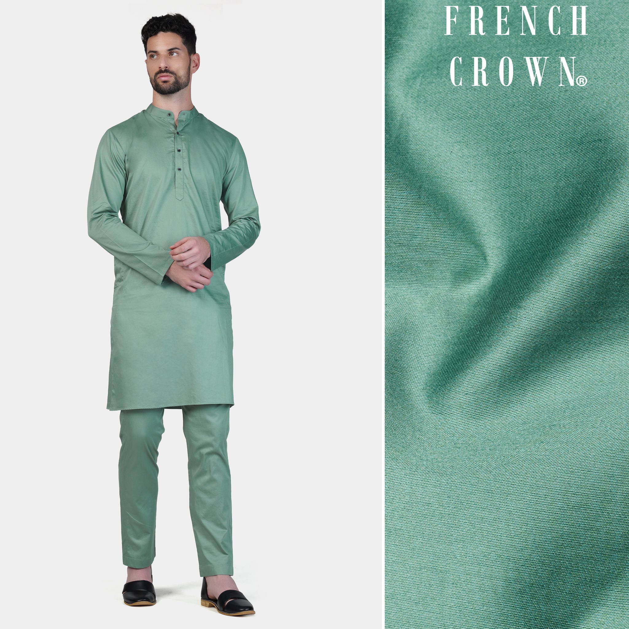 Patina Green Plain-Solid Premium Cotton Designer Kurta Sets For Men