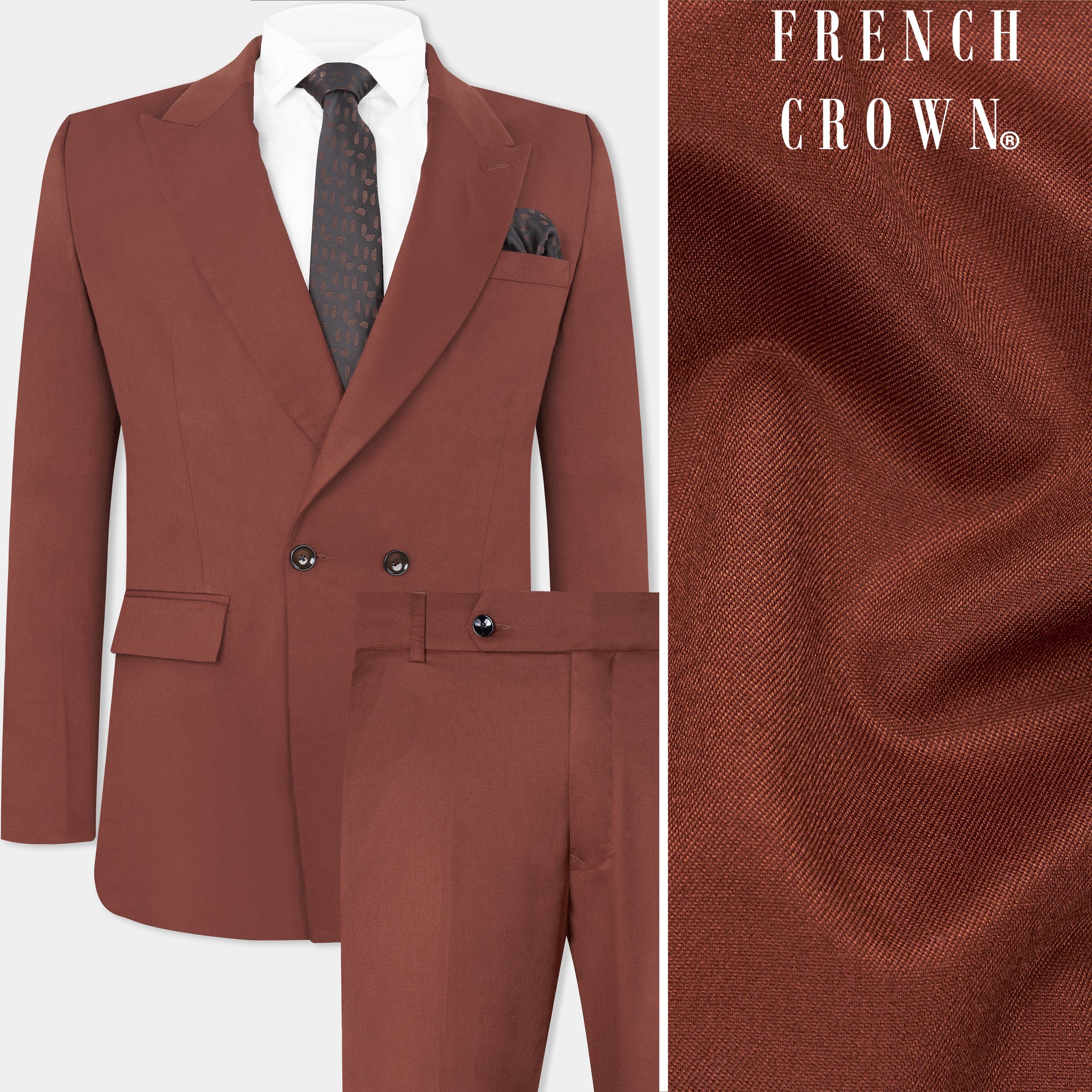 Ironstone Red Textured Premium Terry-Rayon Double Breasted Suit For Men.