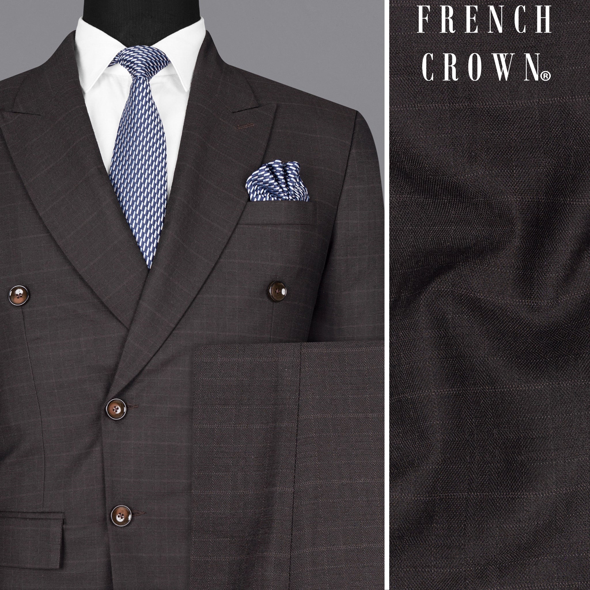 Piano Brown Plaid Double-Breasted Premium Wool Rich Suit