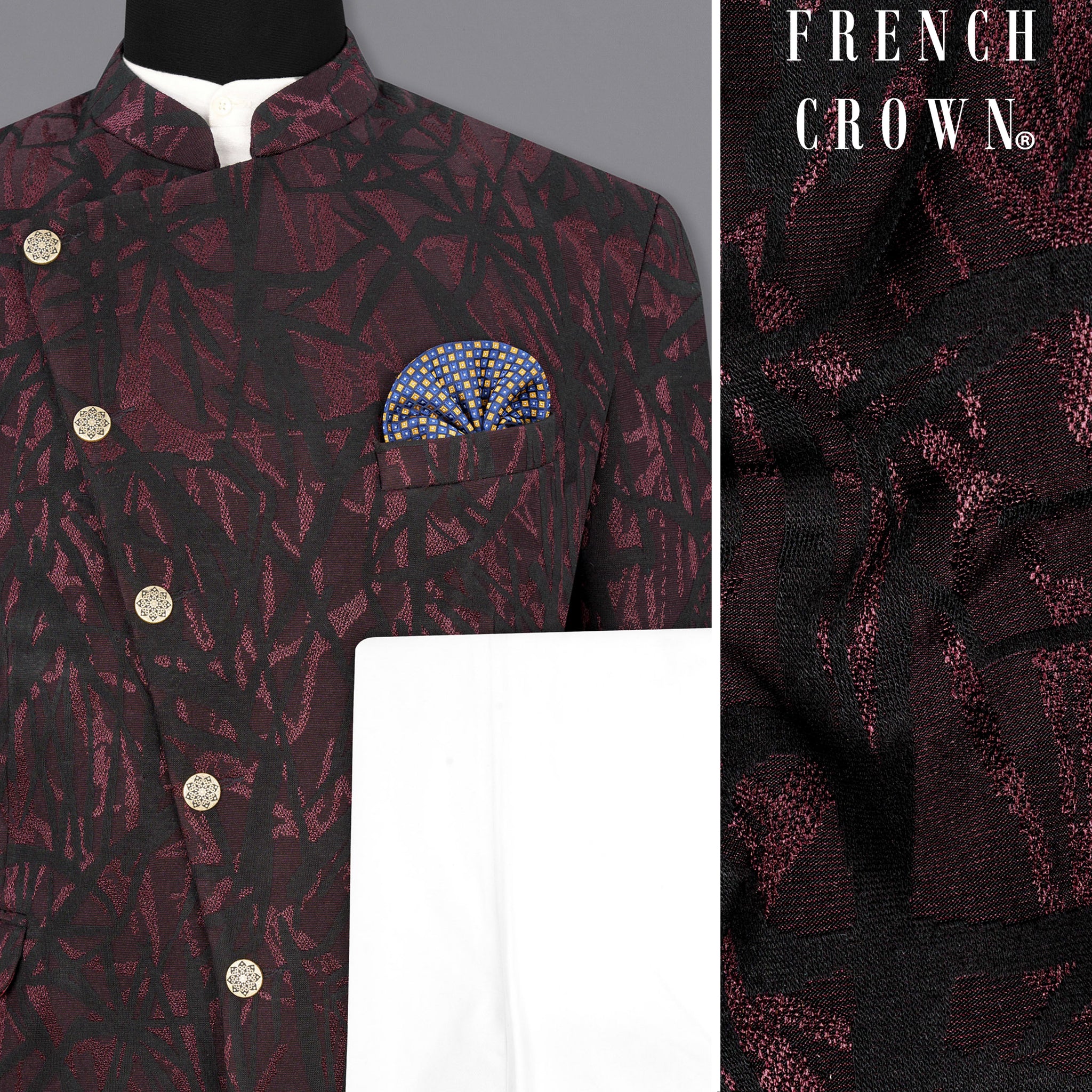 Jade Black and Puce Textured Premium Bandhgala/Jodhpuri Suits for Men.