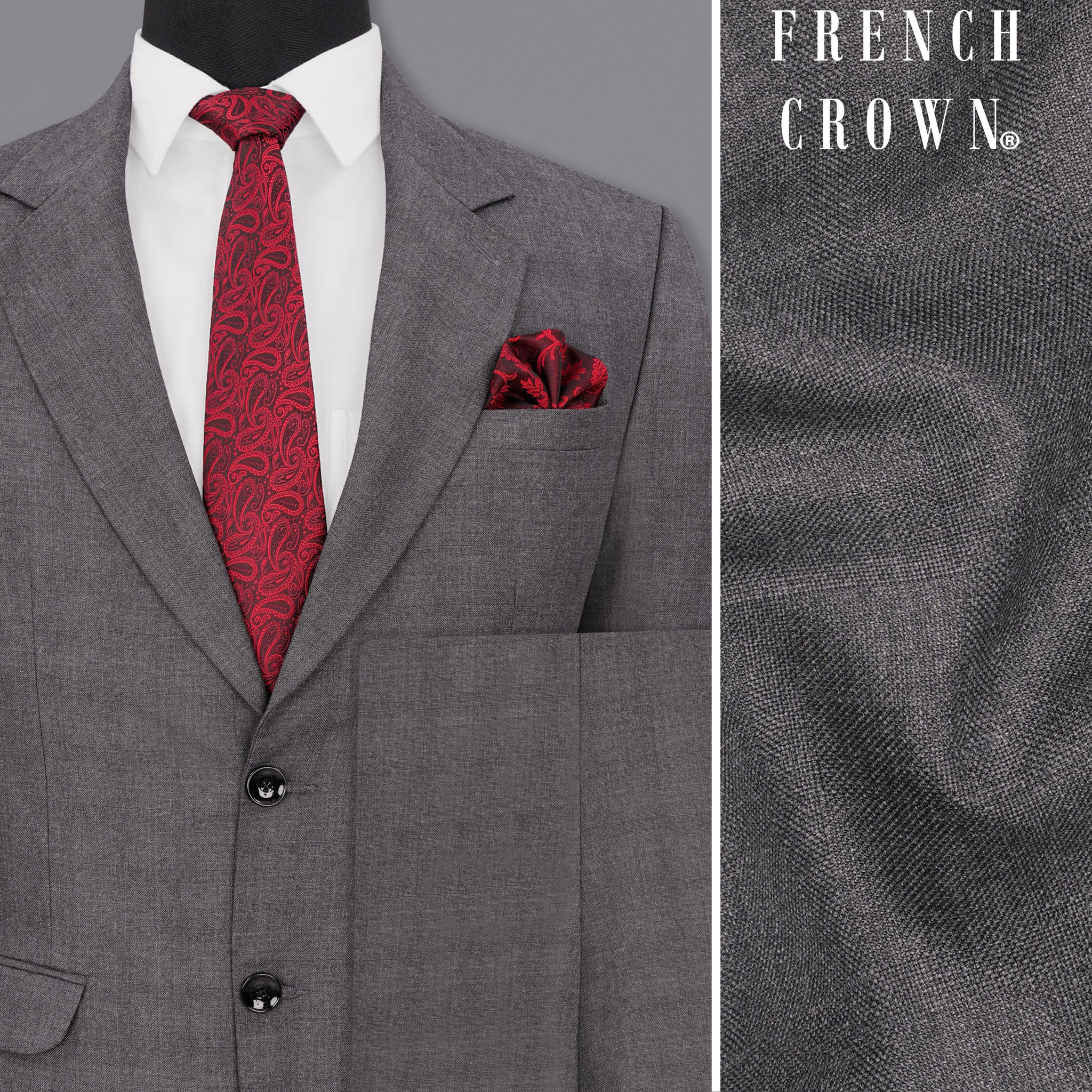 Gravel Gray Textured Premium Terry-Rayon Single Breasted Suits for Men.
