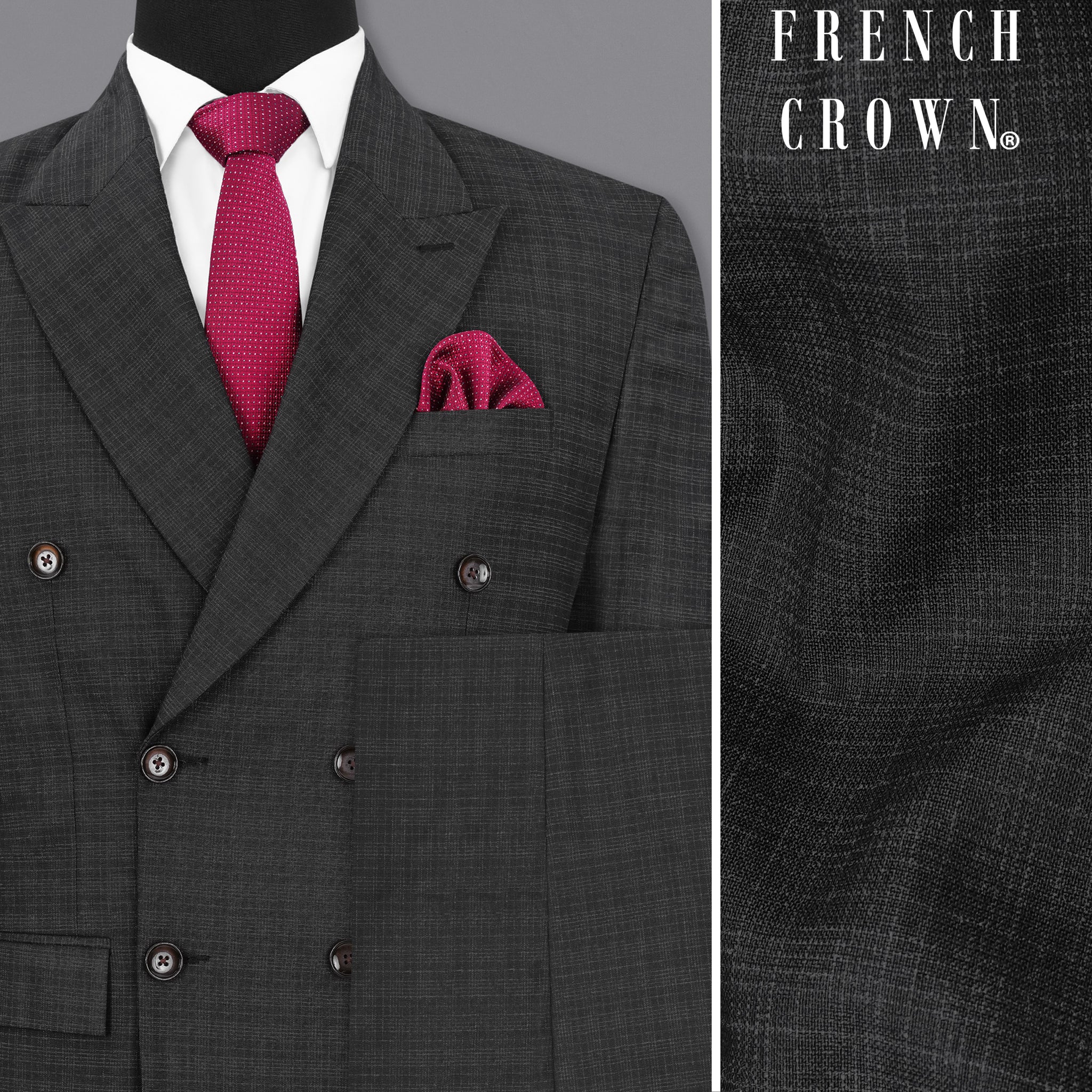 Zeus Grey Checks-Plaid Premium Terry Rayon Double-Breasted-Suit for Men.