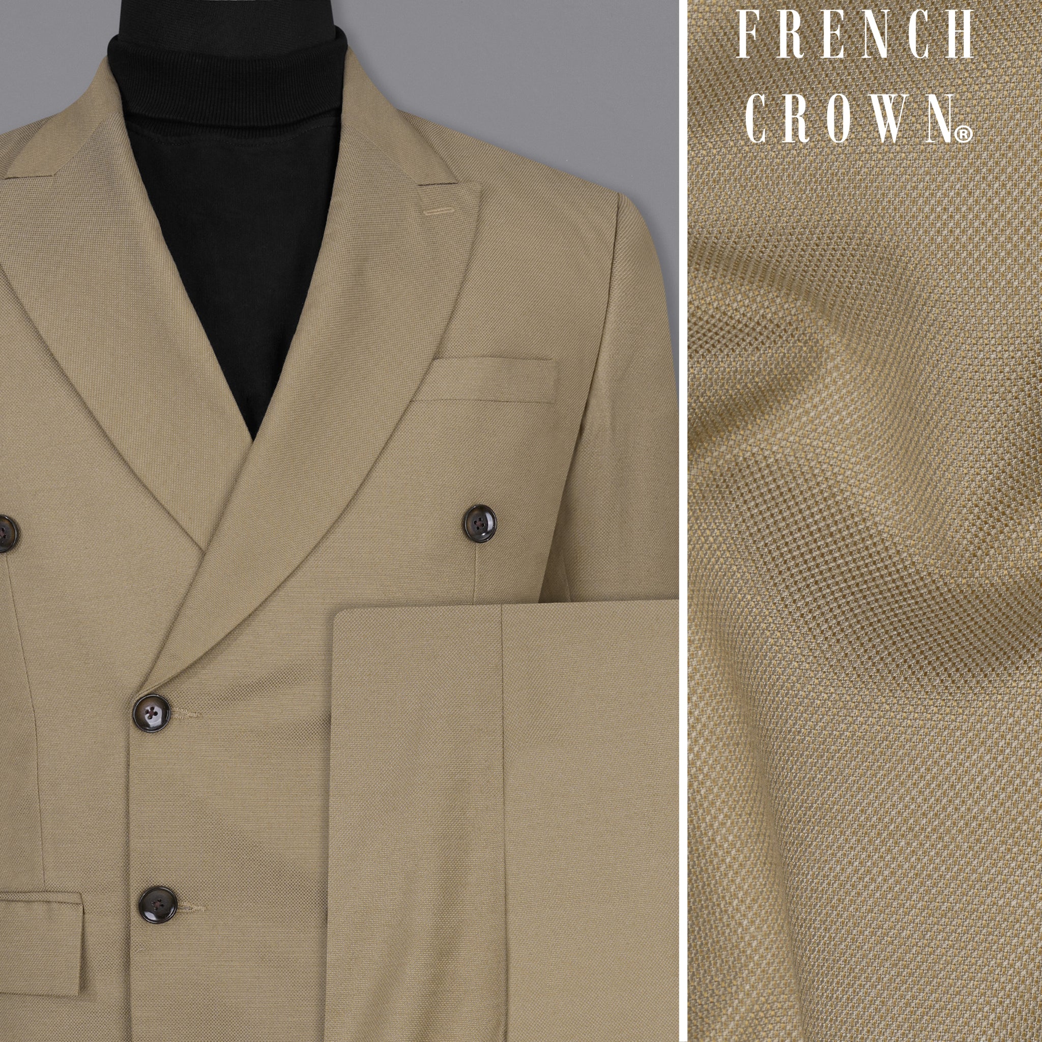 Tallow Brown Textured Premium Terry Rayon Double-Breasted-Suits for Men.