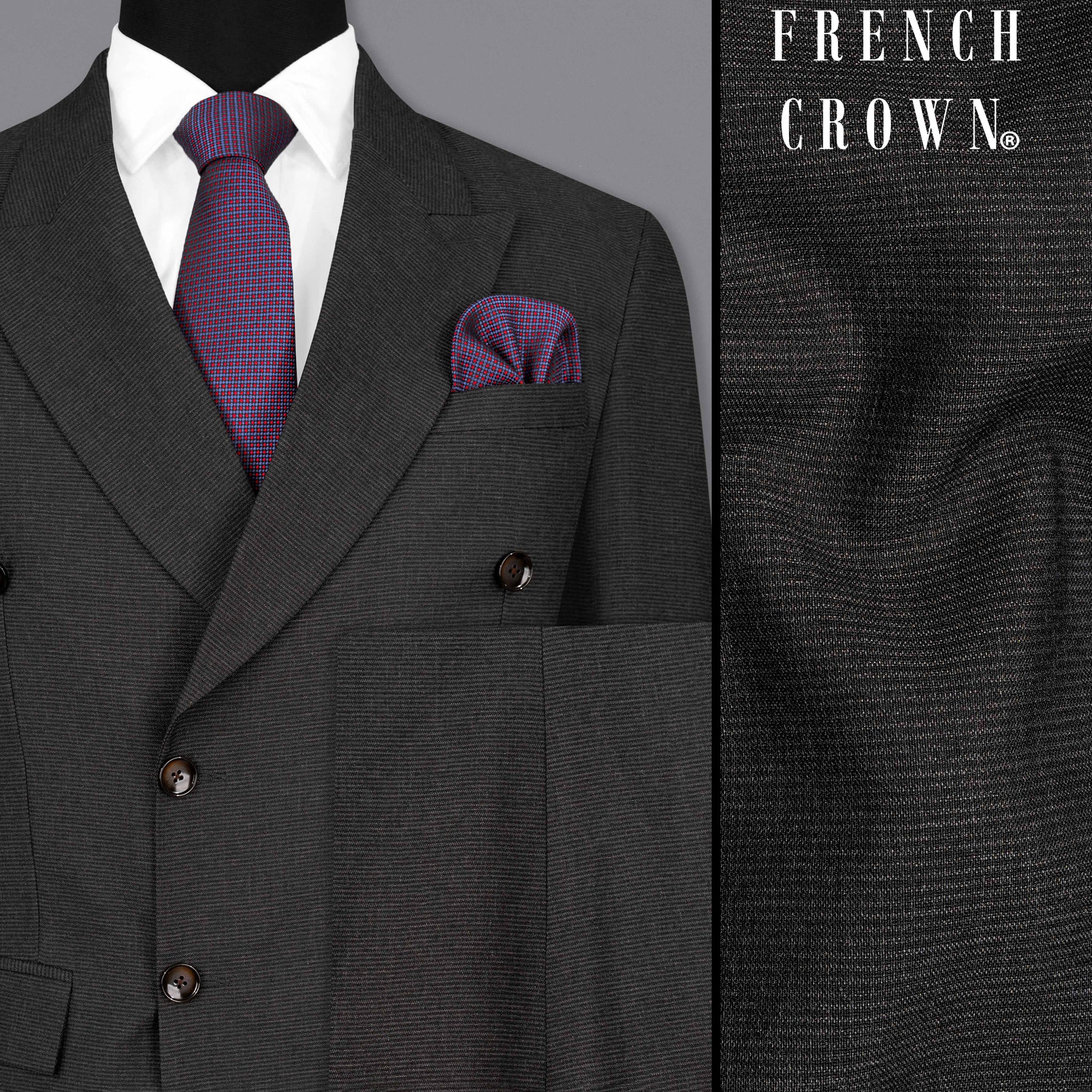 Piano Gray Textured Premium Terry Rayon Double-Breasted-Suits for Men.