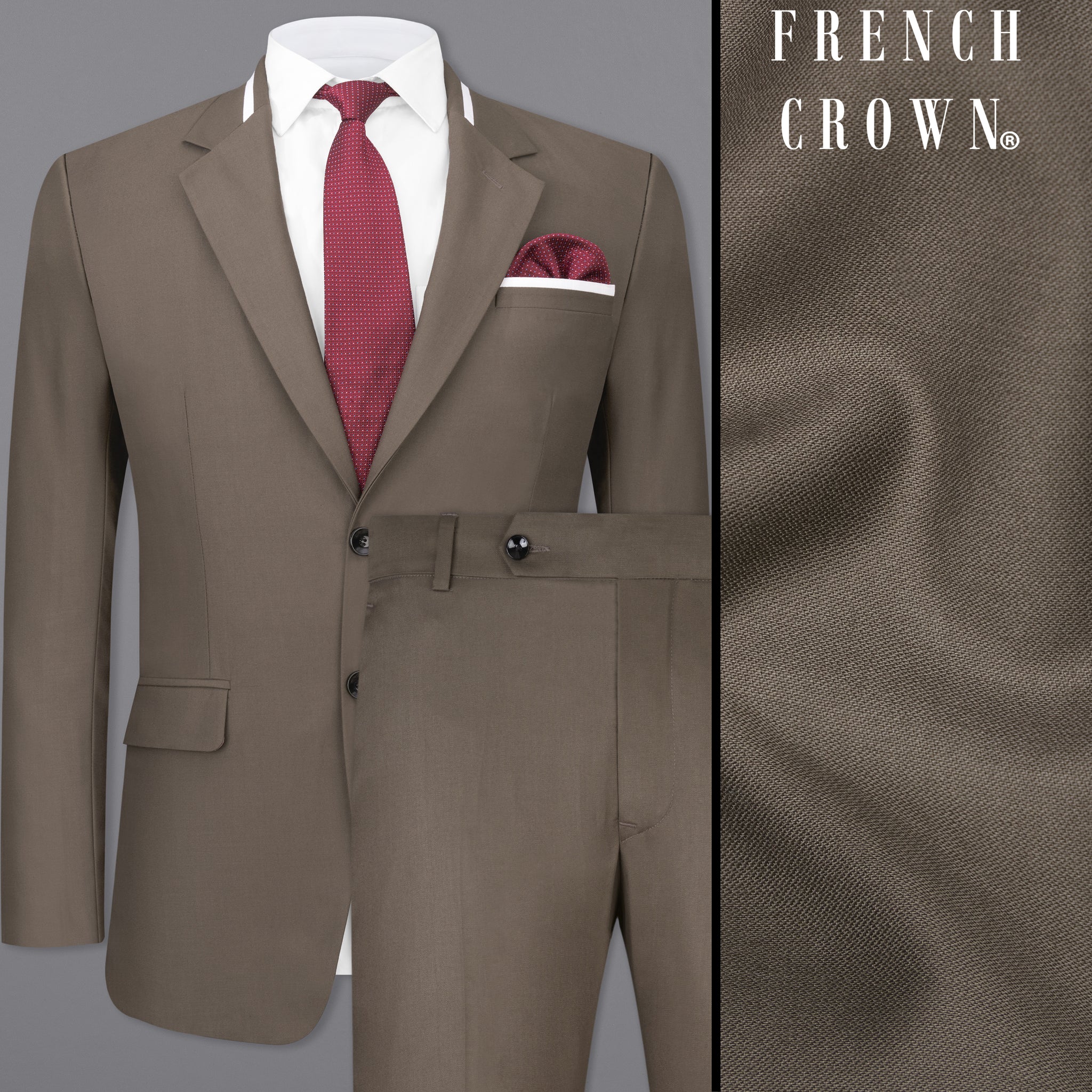 Tobacco Brown Textured Premium Terry-Rayon Single-Breasted-Suits for Men.