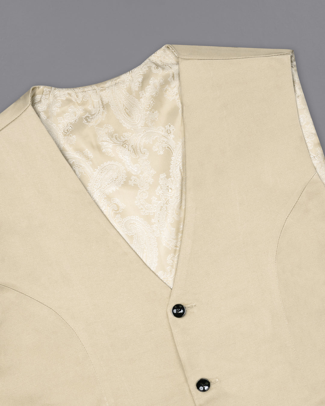 Moon Mist Beige Plain-Solid Premium Cotton Double Breasted Suit For Men.
