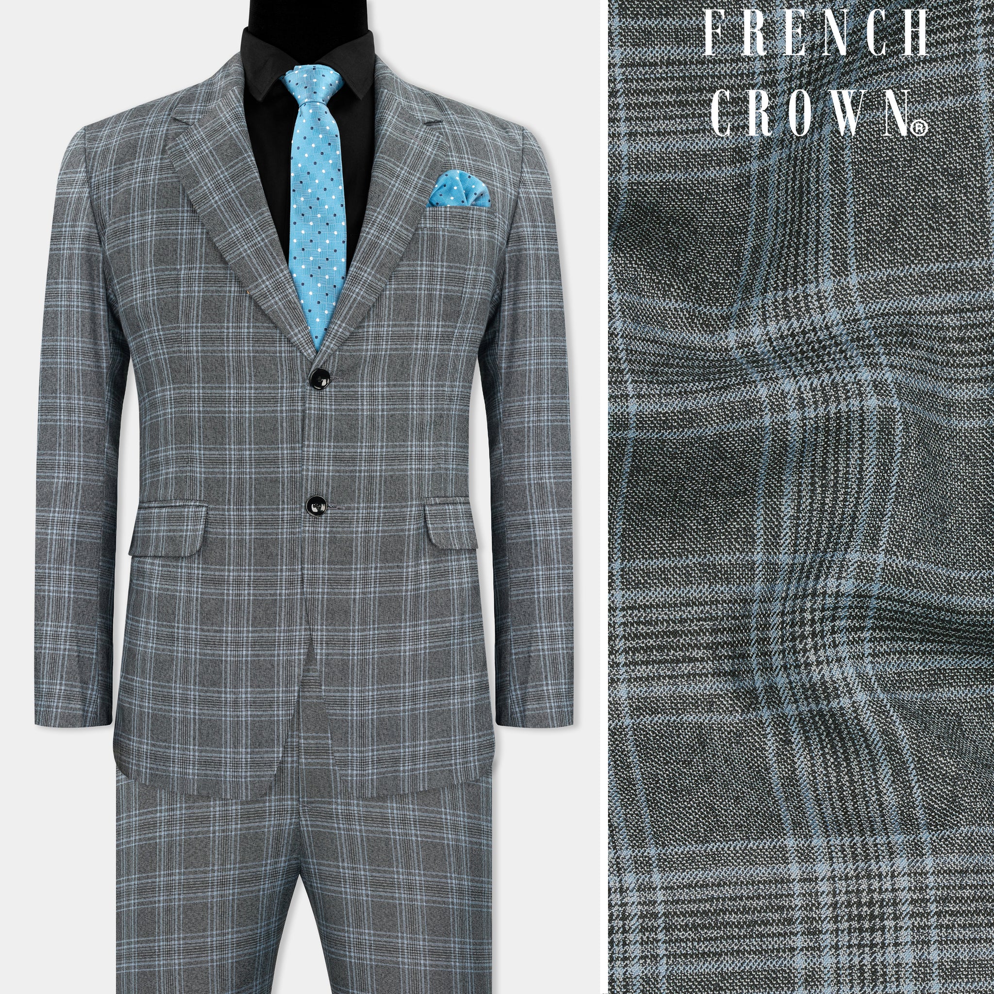Ironside and Casper Gray Checks-Plaid Premium Wool-Blend Single ...