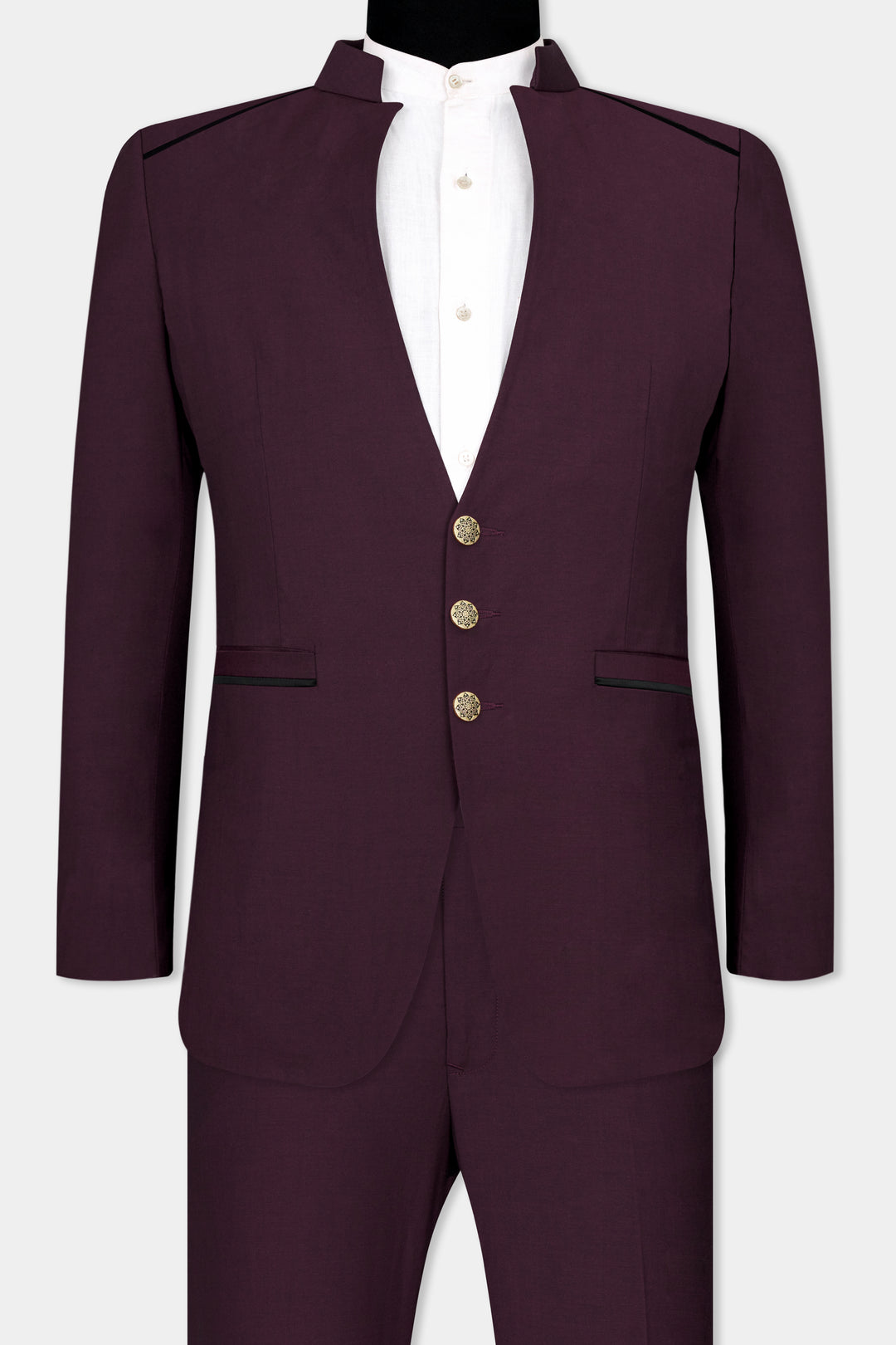 Matterhorn Maroon Textured Premium Wool-Blend Bandhgala/Jodhpuri Suits ...