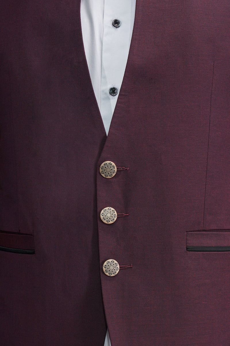 Matterhorn Maroon Textured Premium Wool-Blend Bandhgala/Jodhpuri Suits ...