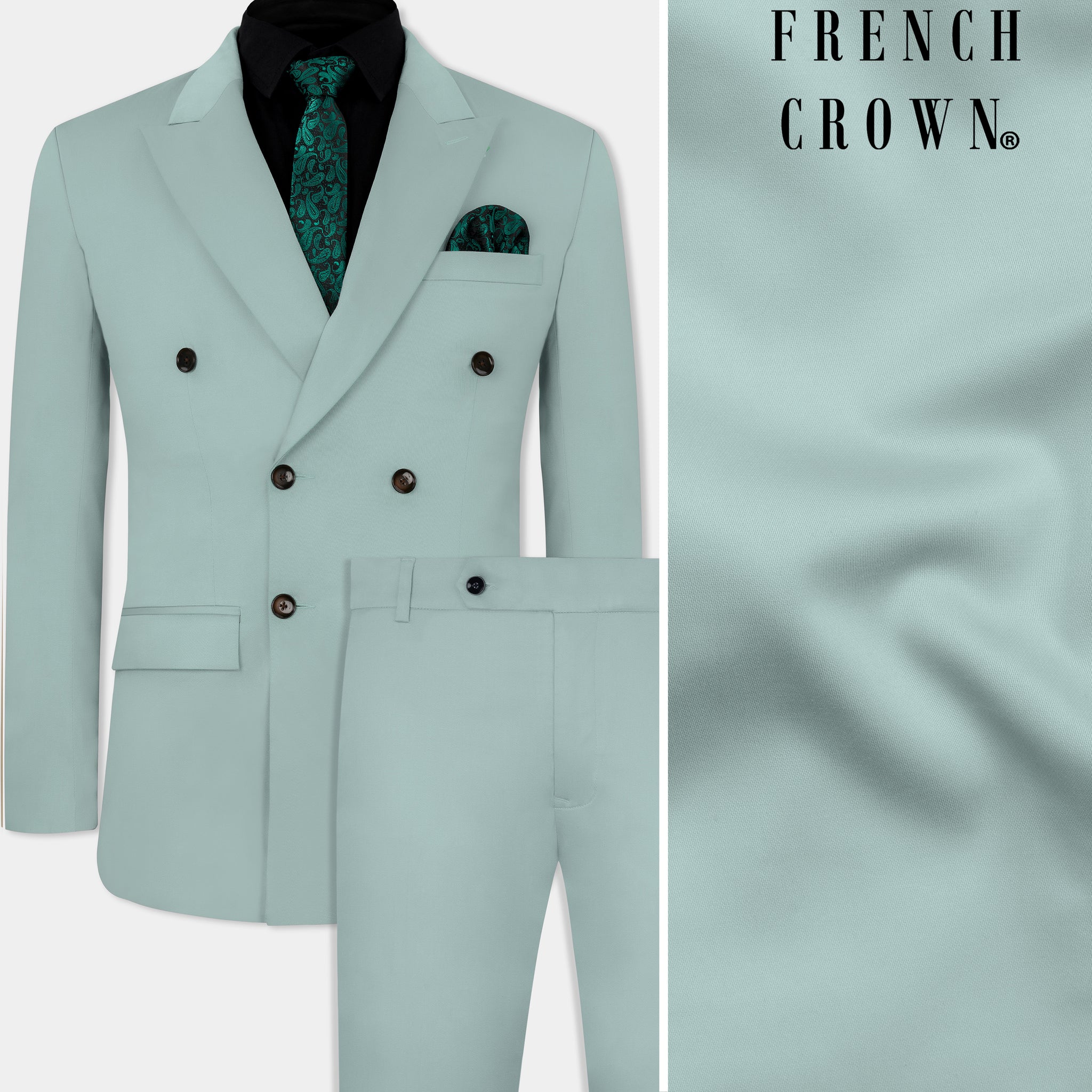 Edward Blue Plain-Solid Premium Cotton Double Breasted Suit For Men.