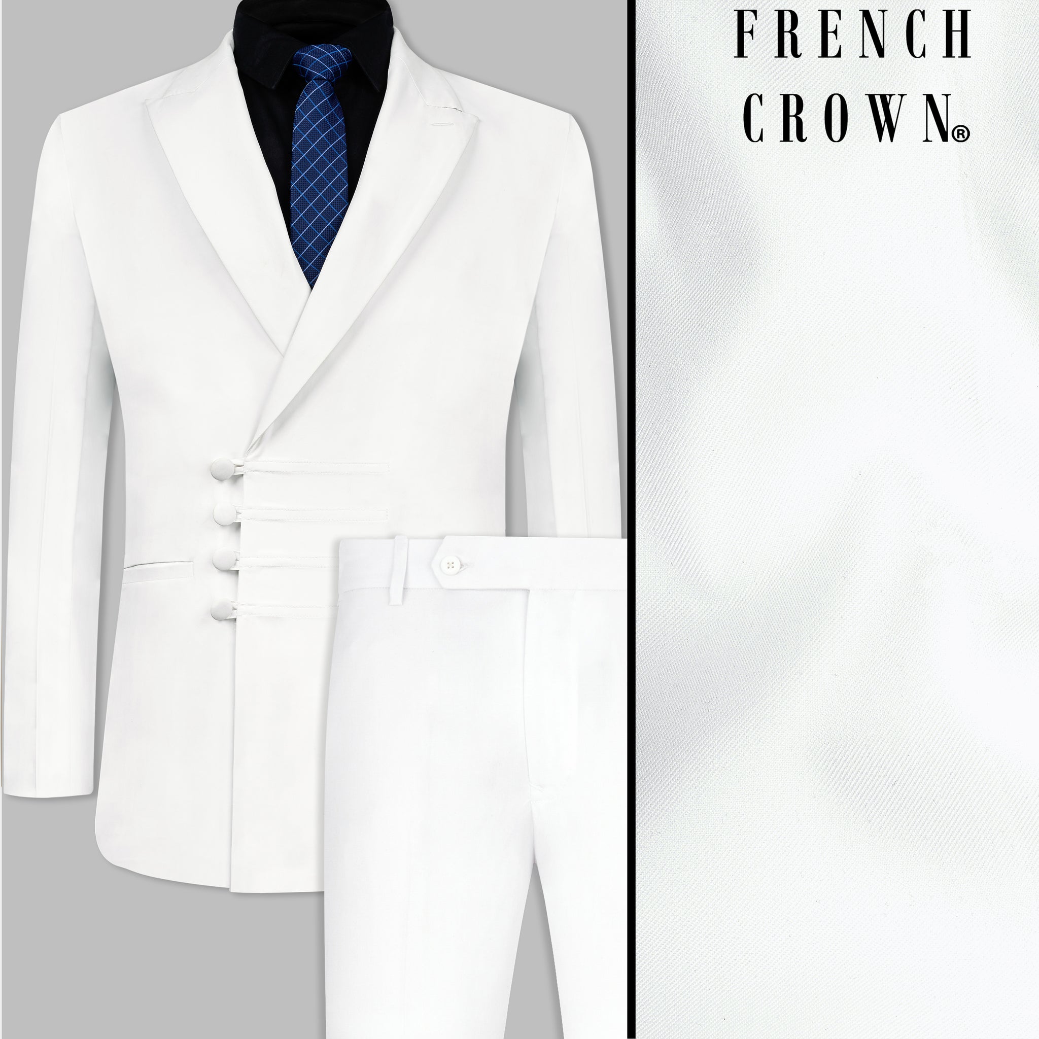 Bright White Plain-Solid Premium Wool-Blend Single Breasted Suits for Men.