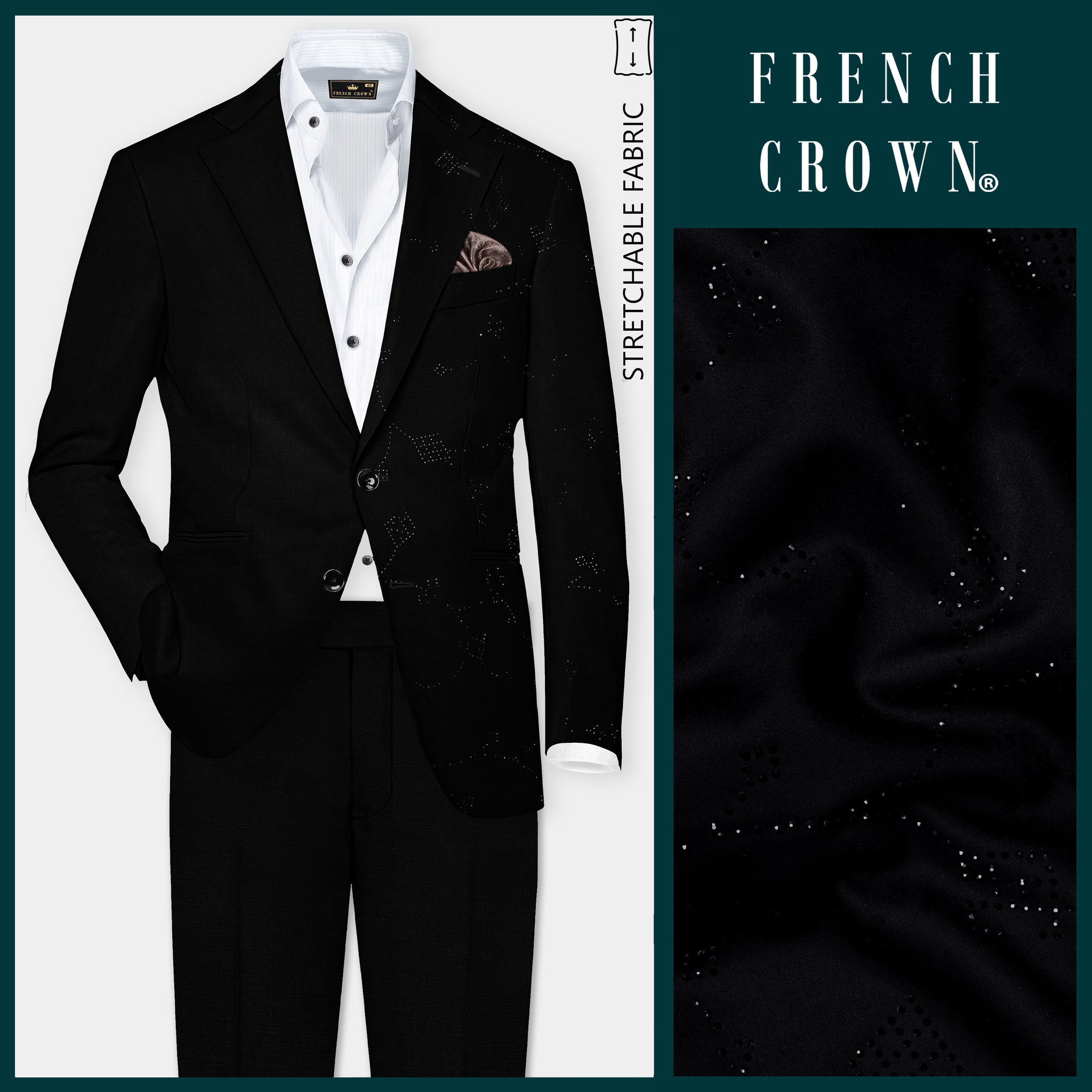 Half Solid Black and Half Tikki Textured Premium Wool-Blend Single ...