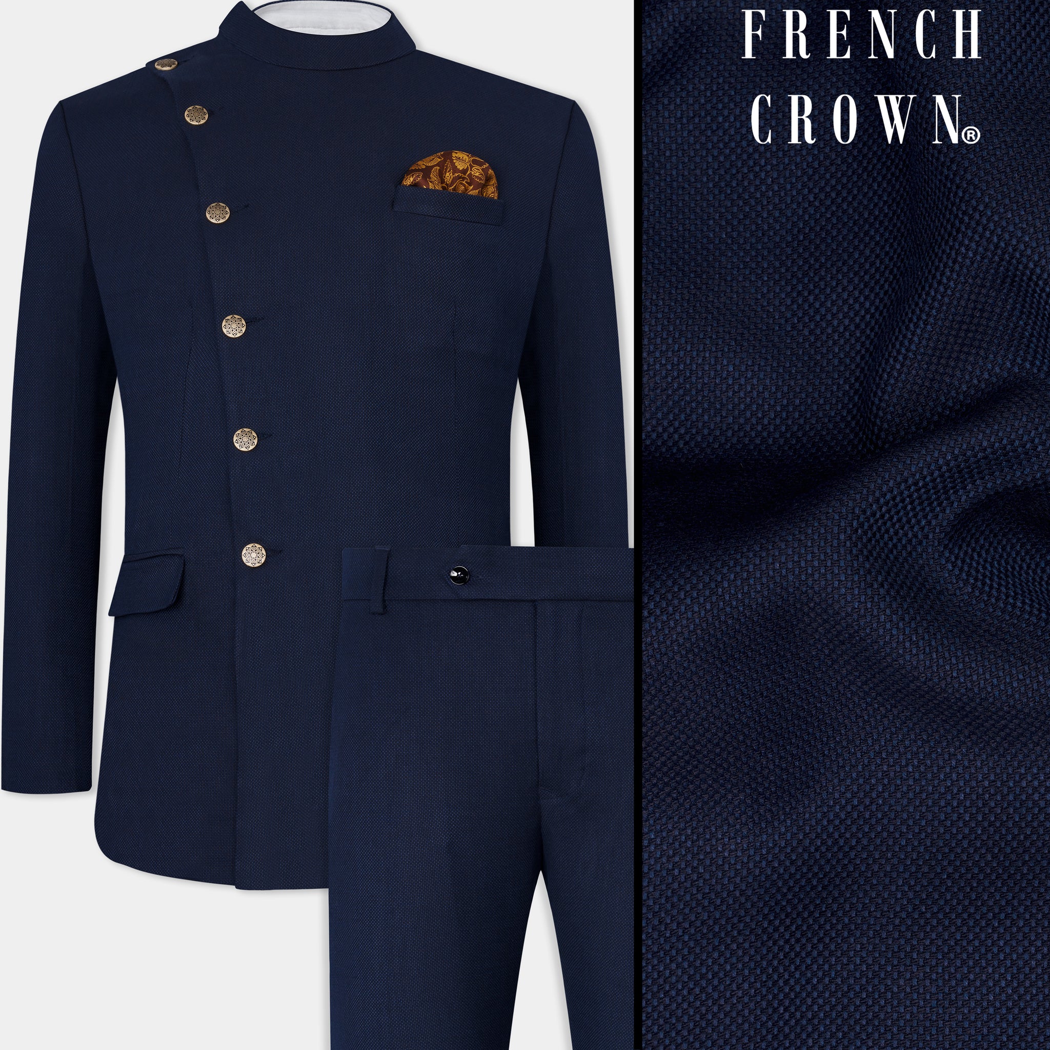 Berkeley Blue Textured Premium Wool-Blend Bandhgala/Jodhpuri Suits for Men.