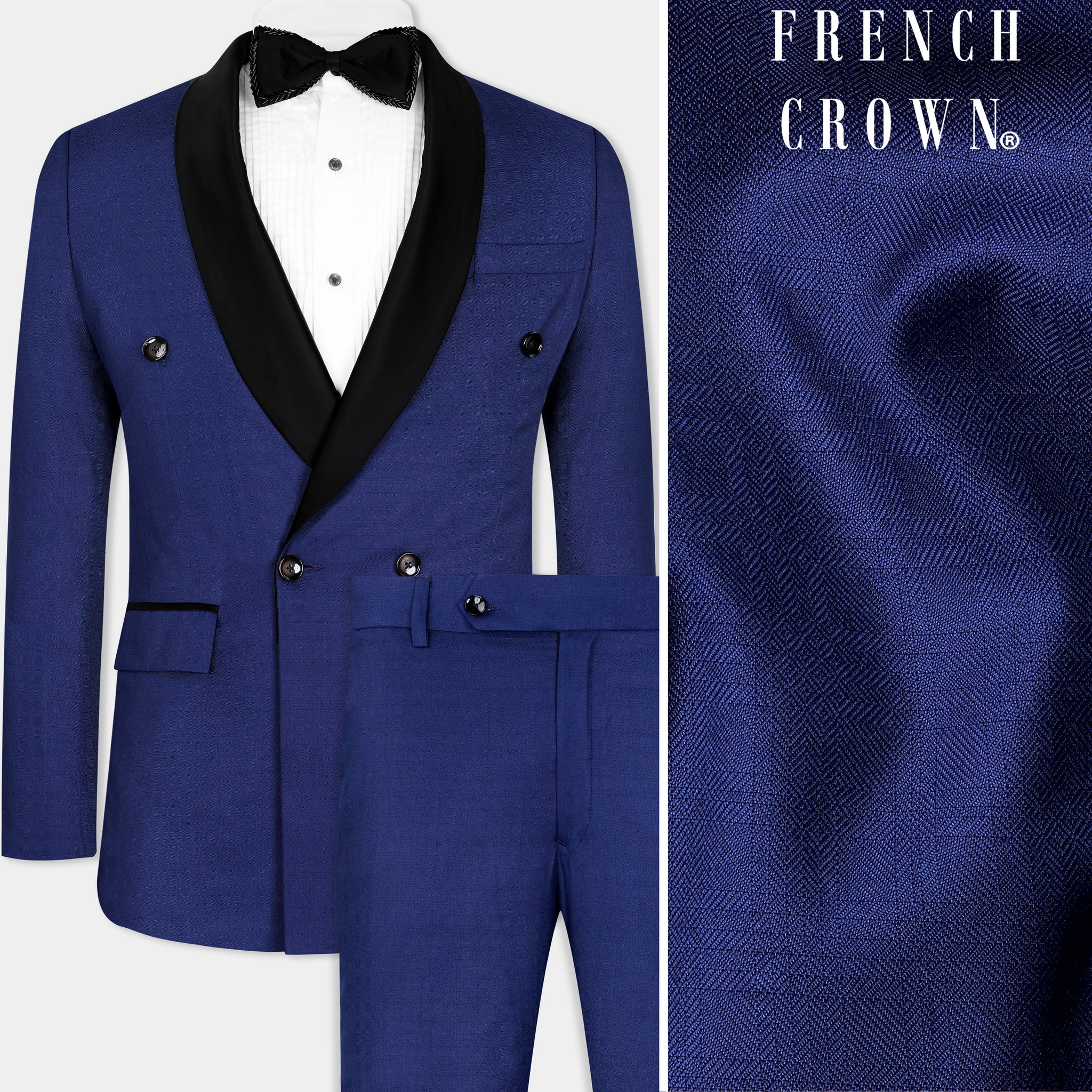 Cloud Burst Blue Textured Premium wool blend Double Breasted Suit For Men.