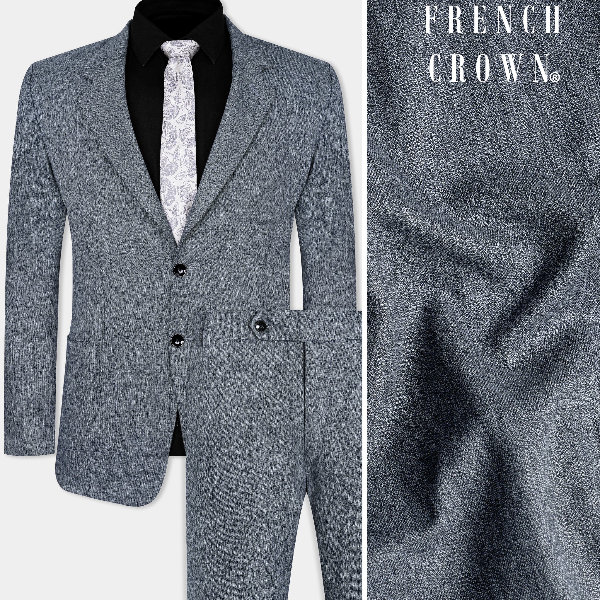 Marengo Gray Textured Premium Cotton Single Breasted Suits for Men.