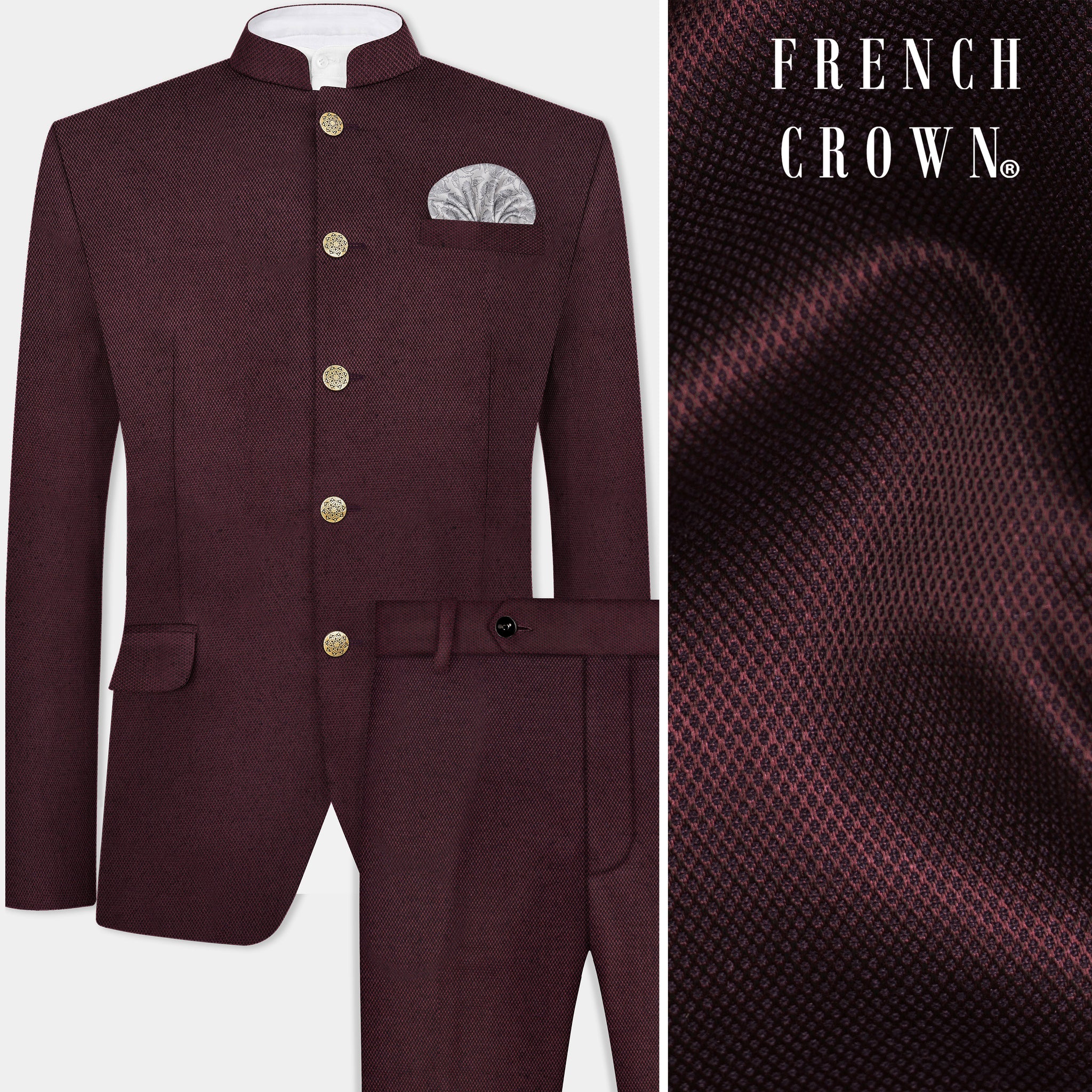 Eclipse Maroon Textured Premium Wool Blend Bandhgala/Jodhpuri Blazers ...
