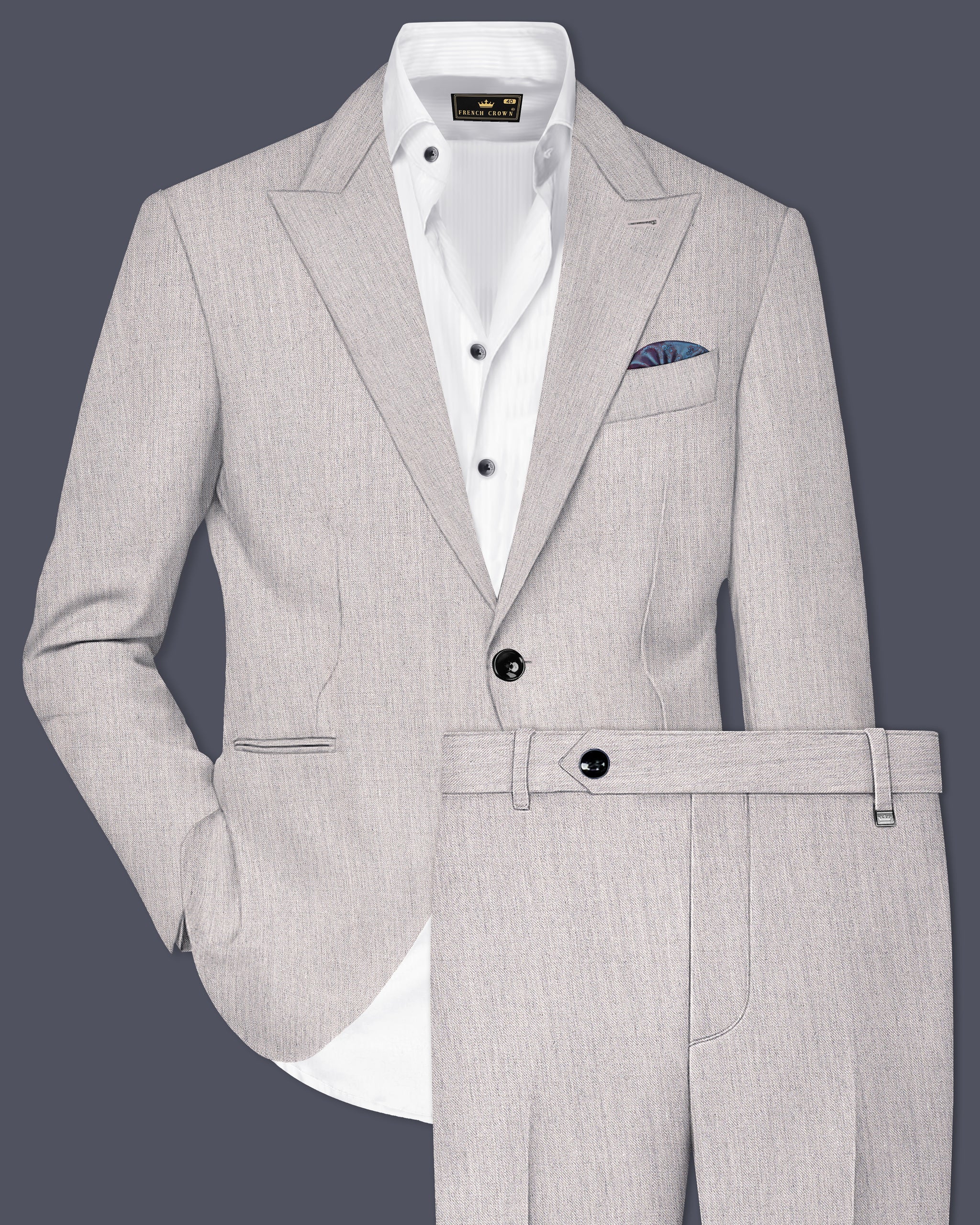 Spanish Gray Textured Premium Wool Blend Single Breasted Suit For Men.