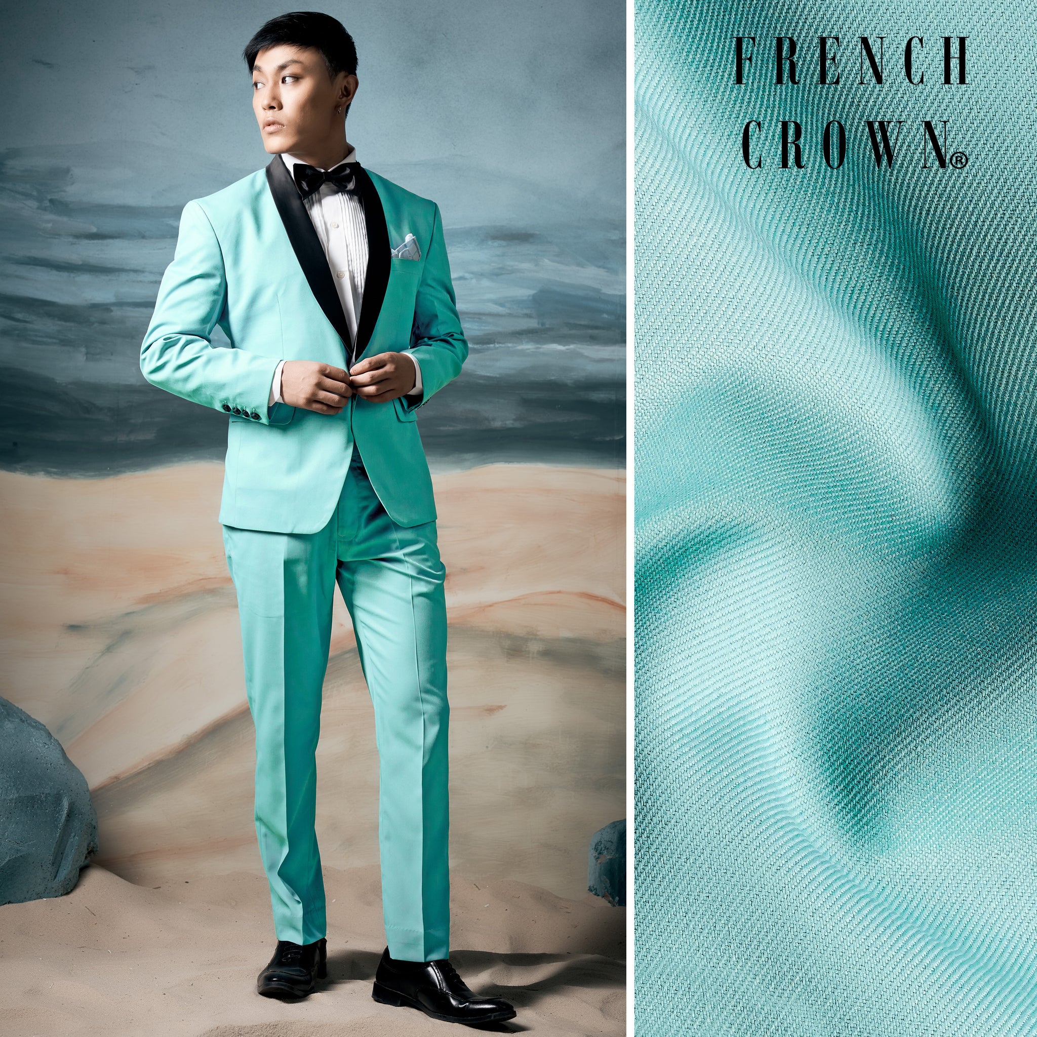 Sinbad Blue Solid Premium Wool Blend Tuxedo-Suit for Men.